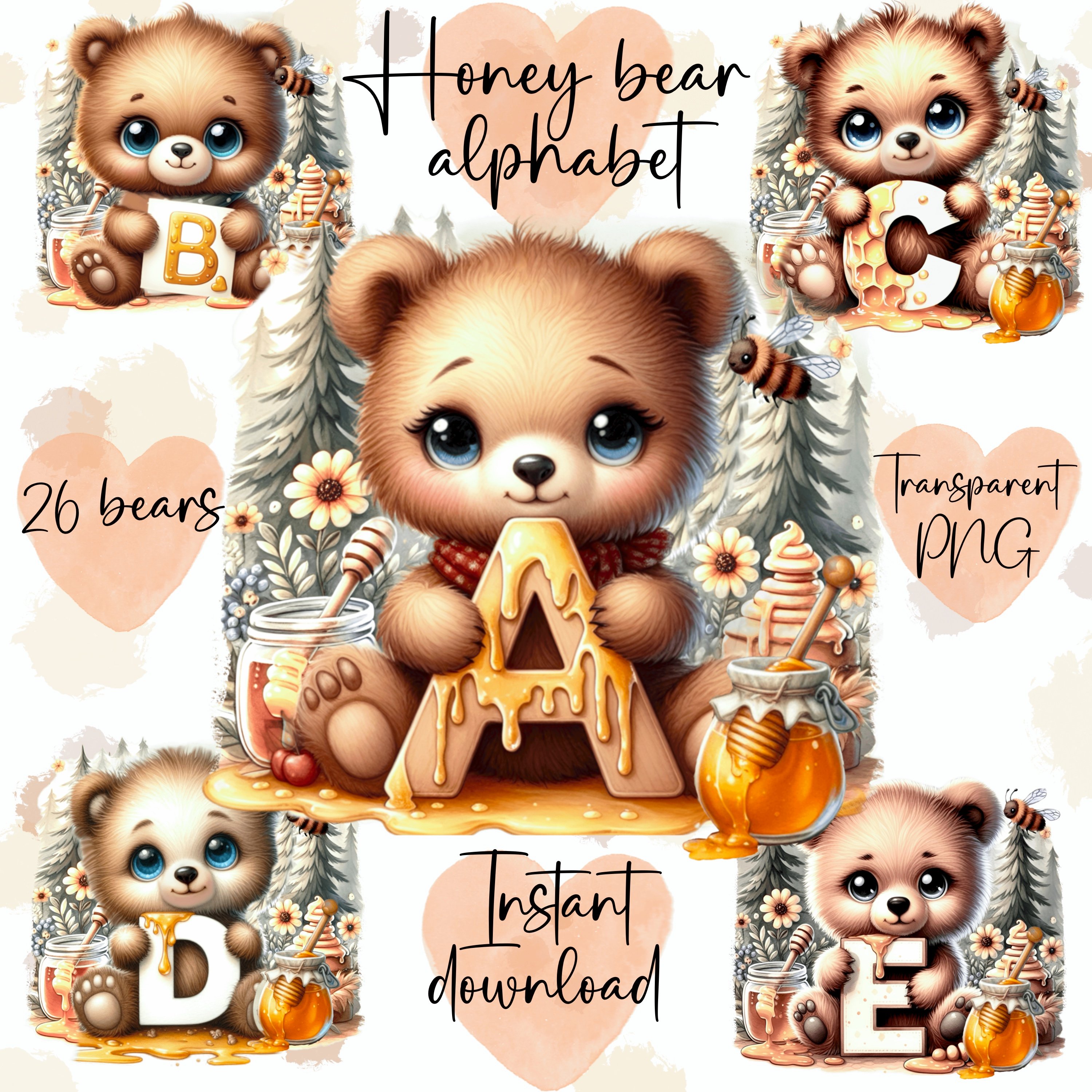 26 beautiful honey bears, each with a letter of the alphabet. A to Z ...