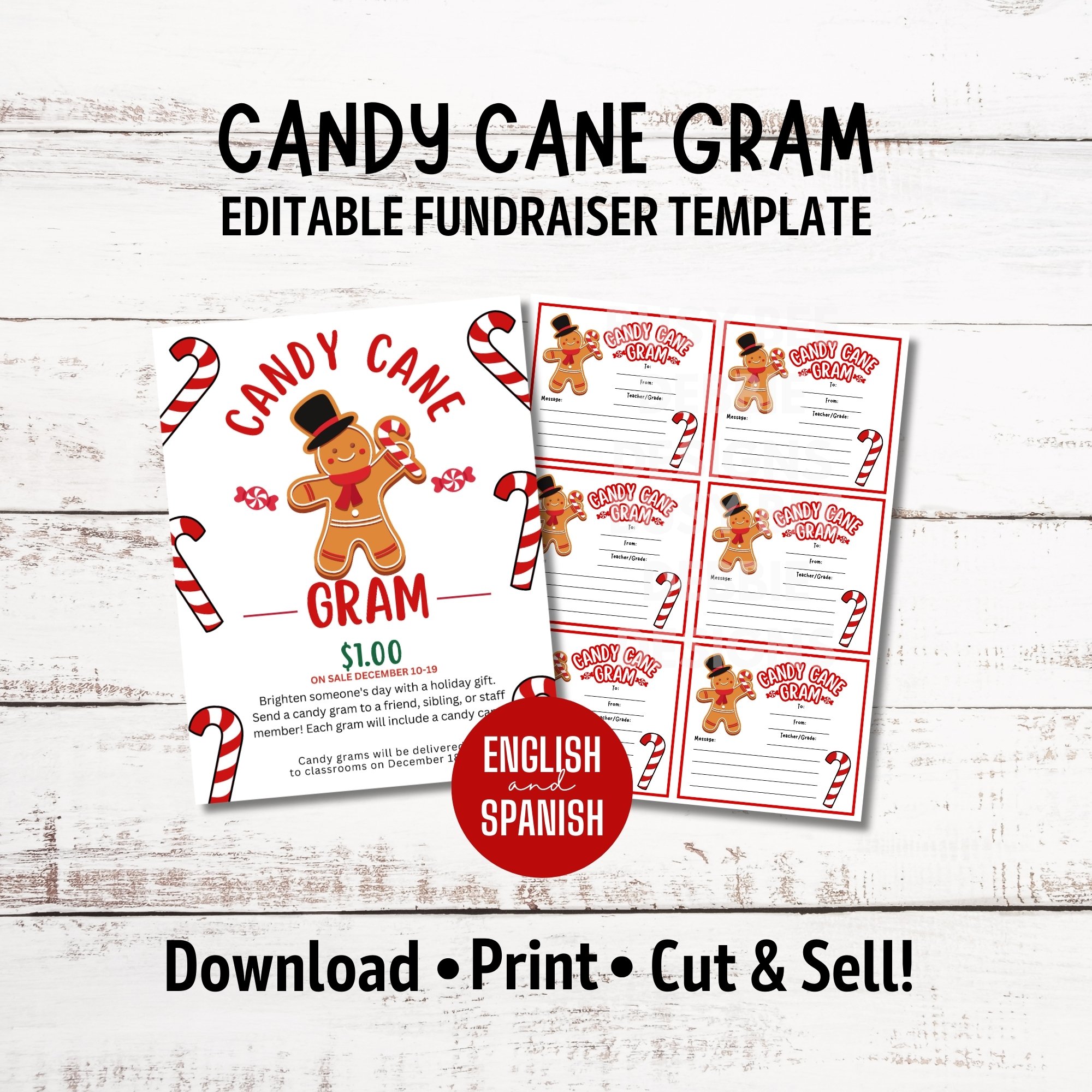 Christmas Candy Cane Gram Template | Editable Candy Cane Gram School ...