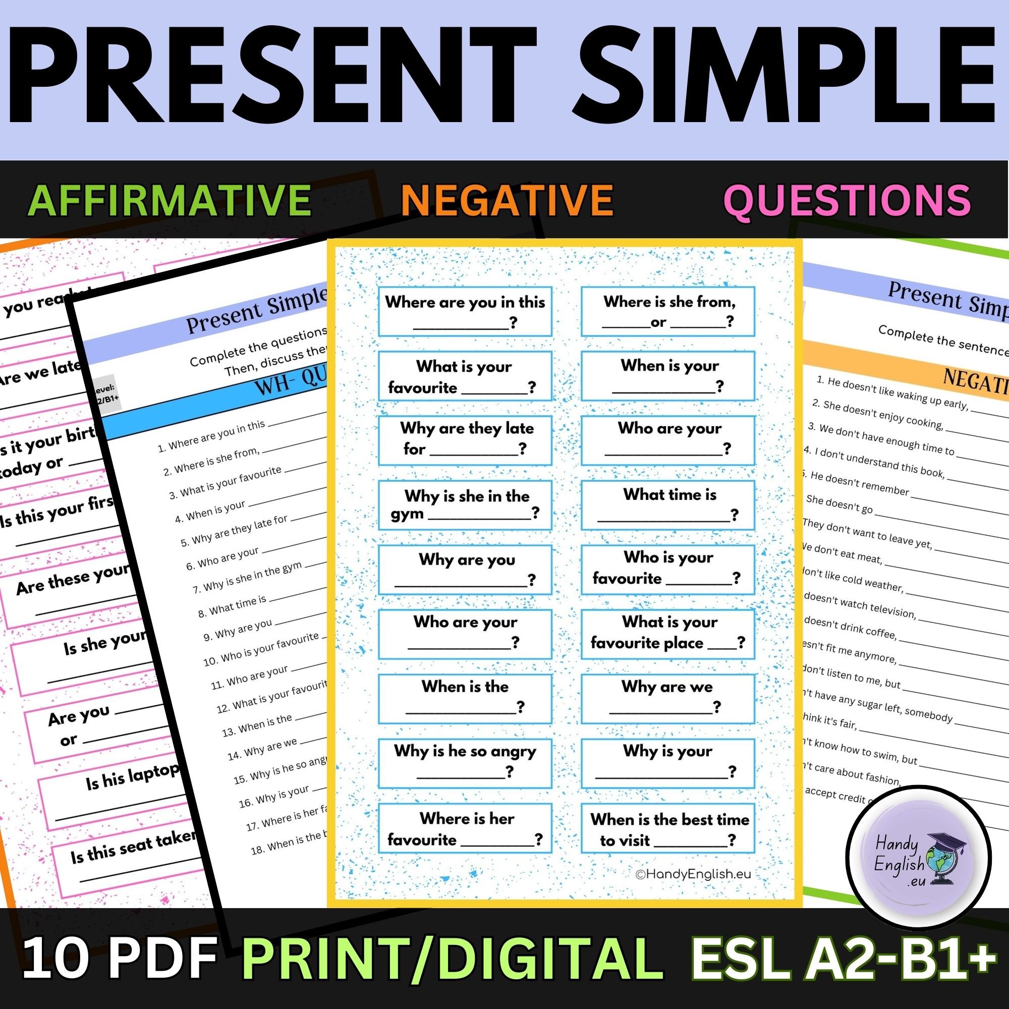 Present Simple Worksheets and Speaking Cards - Payhip