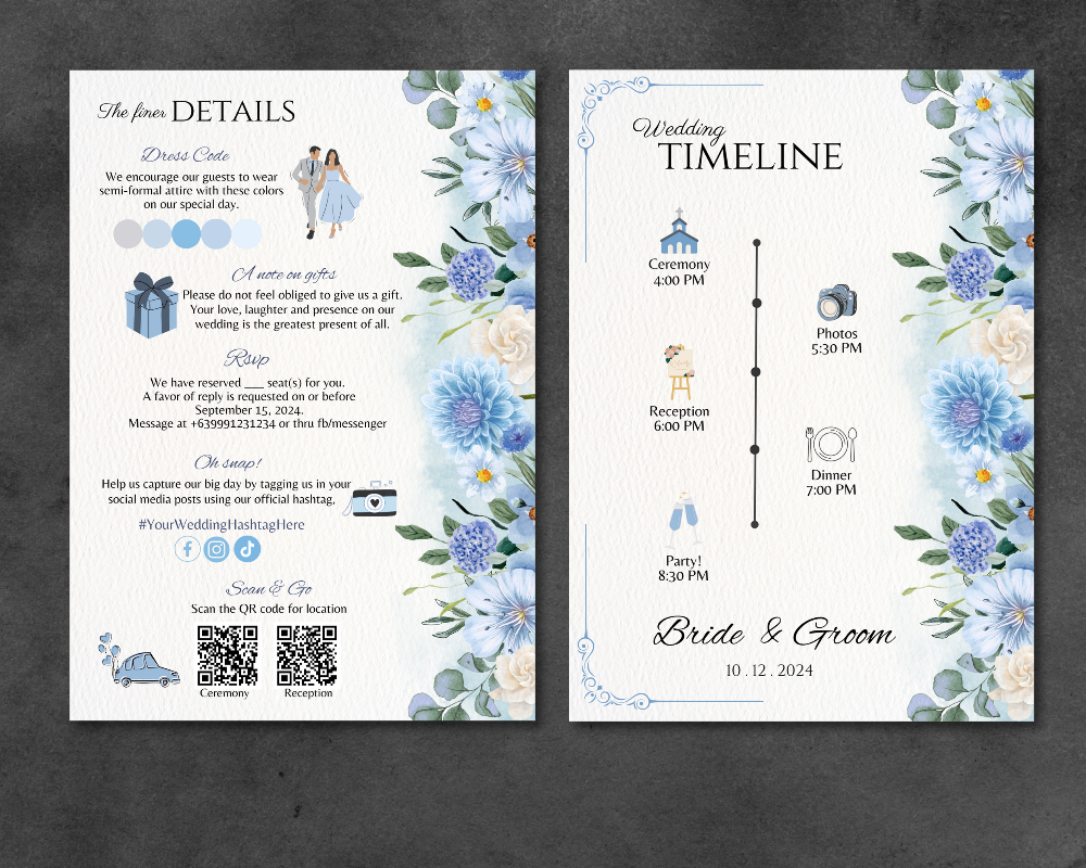 Baby Blue/Light Blue Wedding Invitation Template, Wedding Invitation, Canva Template - Payhip