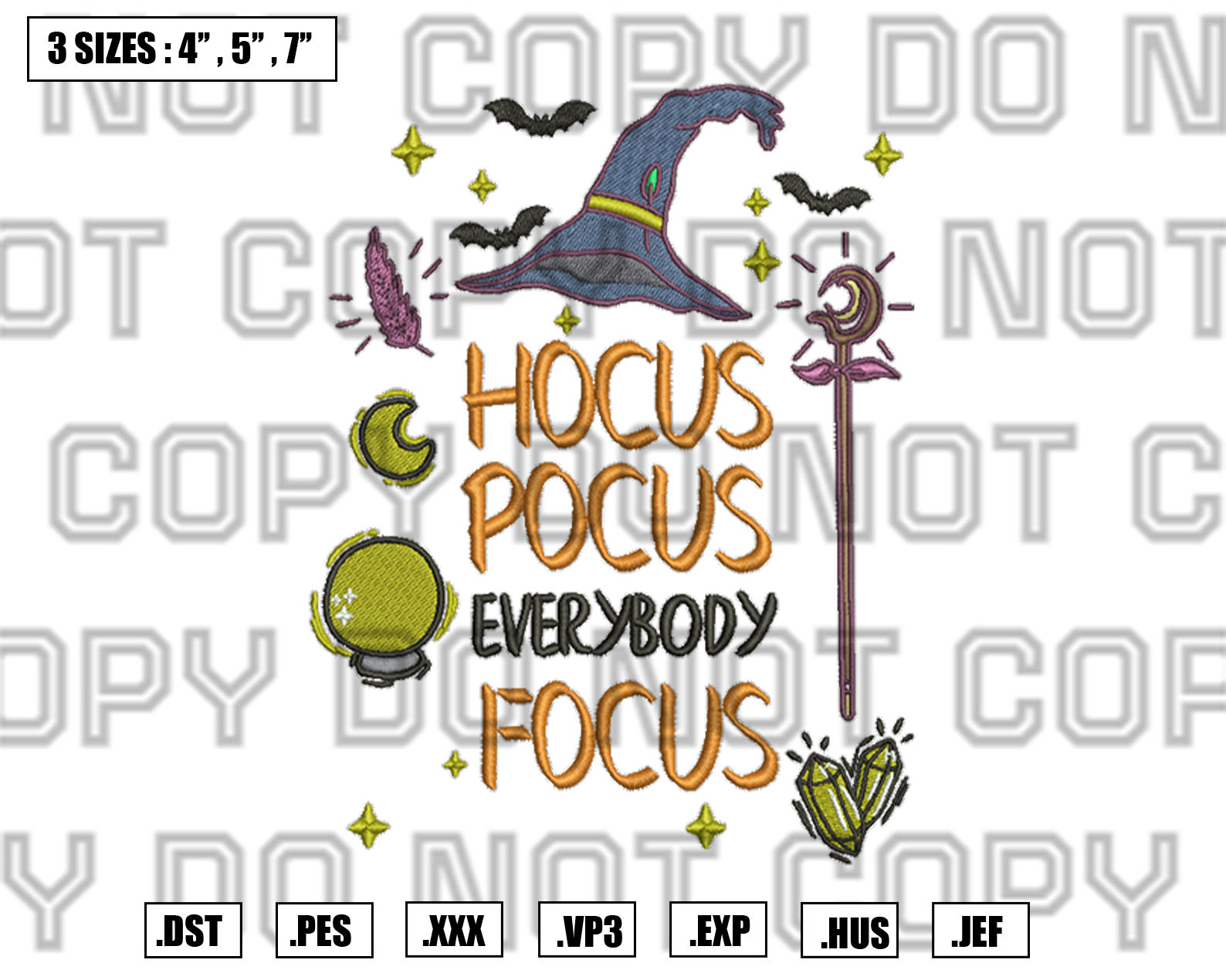Hocus Pocus Everybody Focus Embroidery, Witch Hat Funny Halloween ...