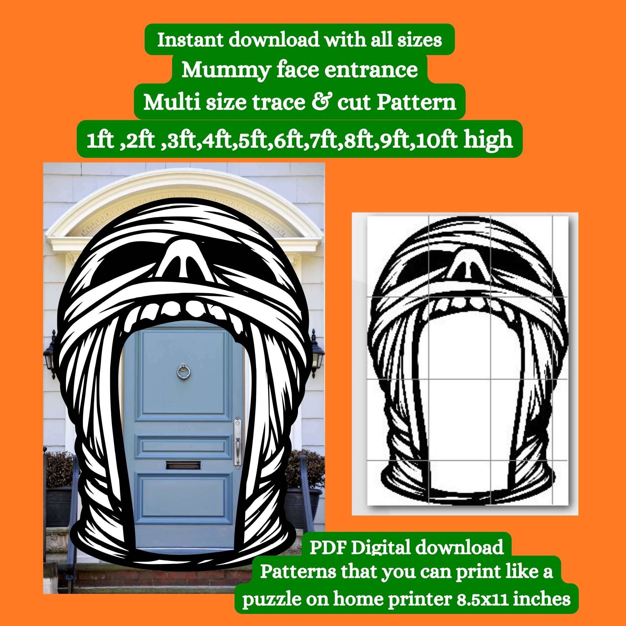 Life size, Large small Scary mummy scream face arch, 1ft 2ft 3ft 4ft ...