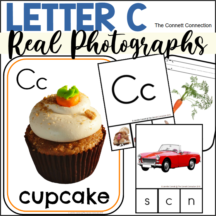 Letter C Phonics and Writing Centers with Real Photographs