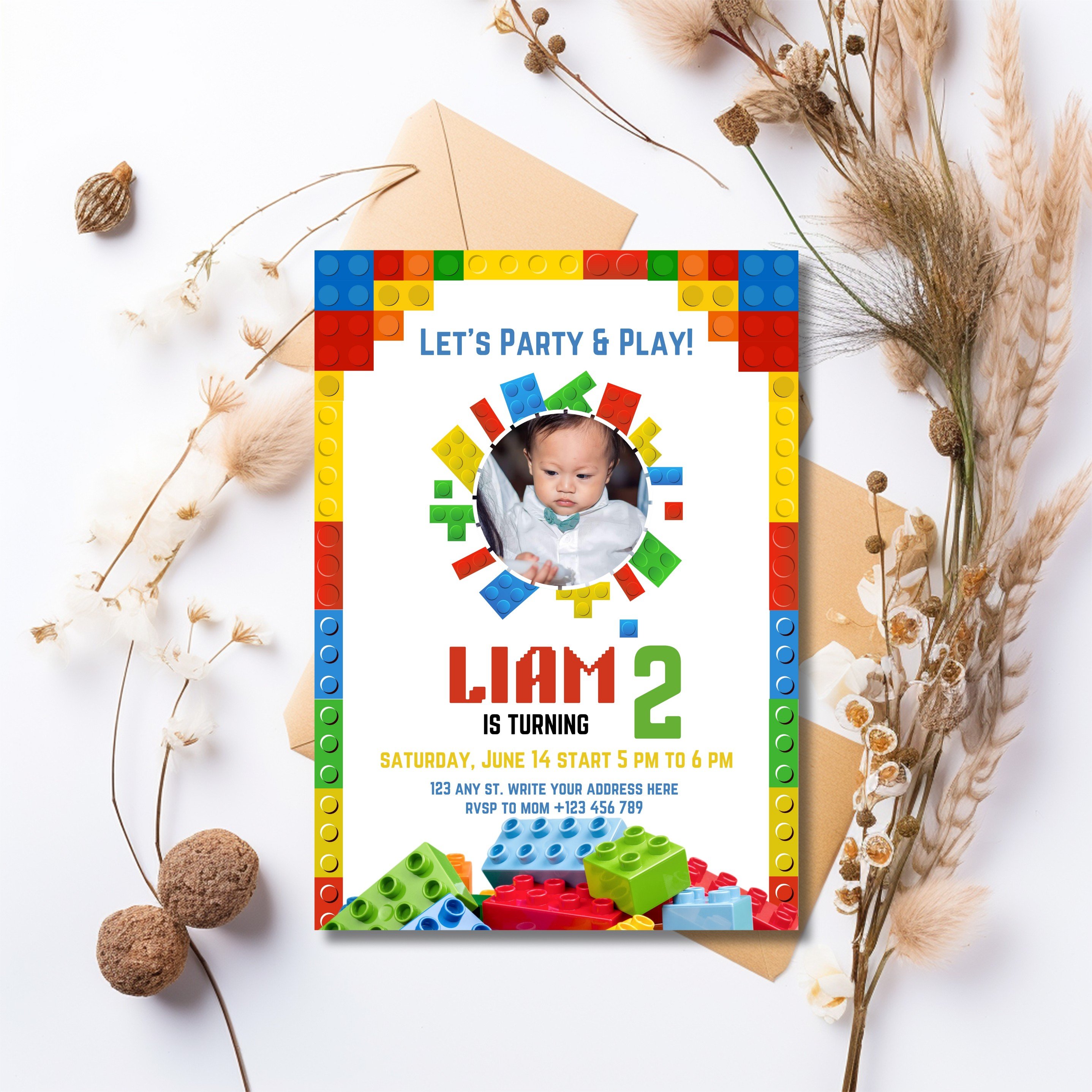 Building Blocks Birthday Invitation Editable Template, Instant Download ...