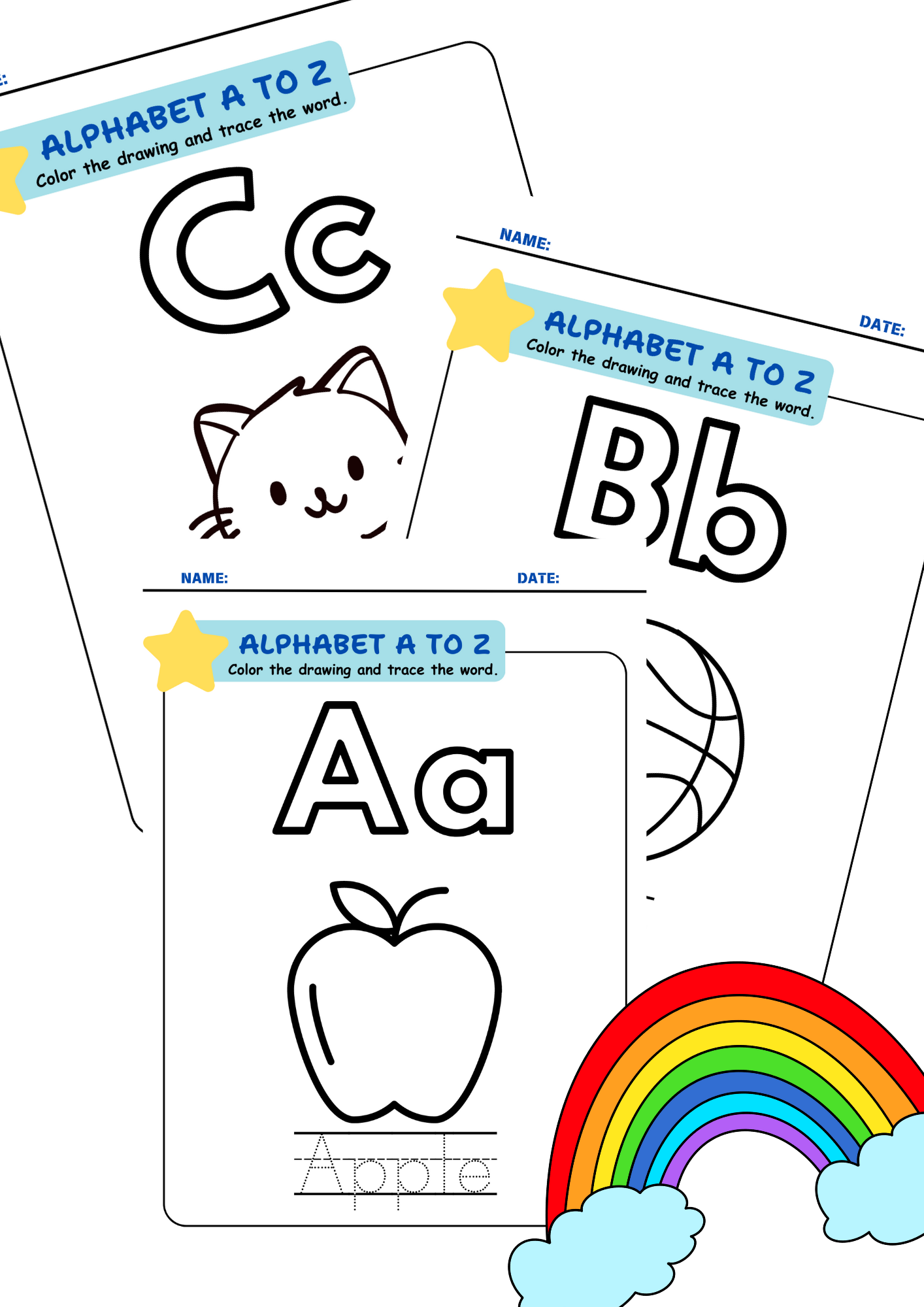 Color and Tracing Alphabet A to Z | Kids Learning Worksheets ...