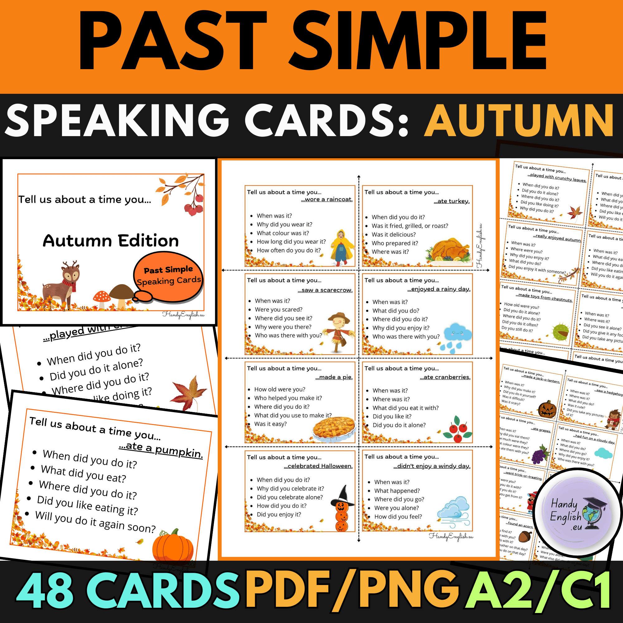 Past Simple: Autumn/Fall, Thanksgiving and Halloween Speaking Cards ...