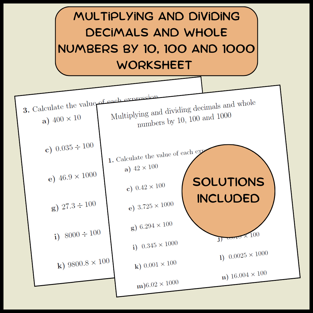 Multiplying Decimals By 10 100 And 1000 Worksheet Multiply Decimals By
