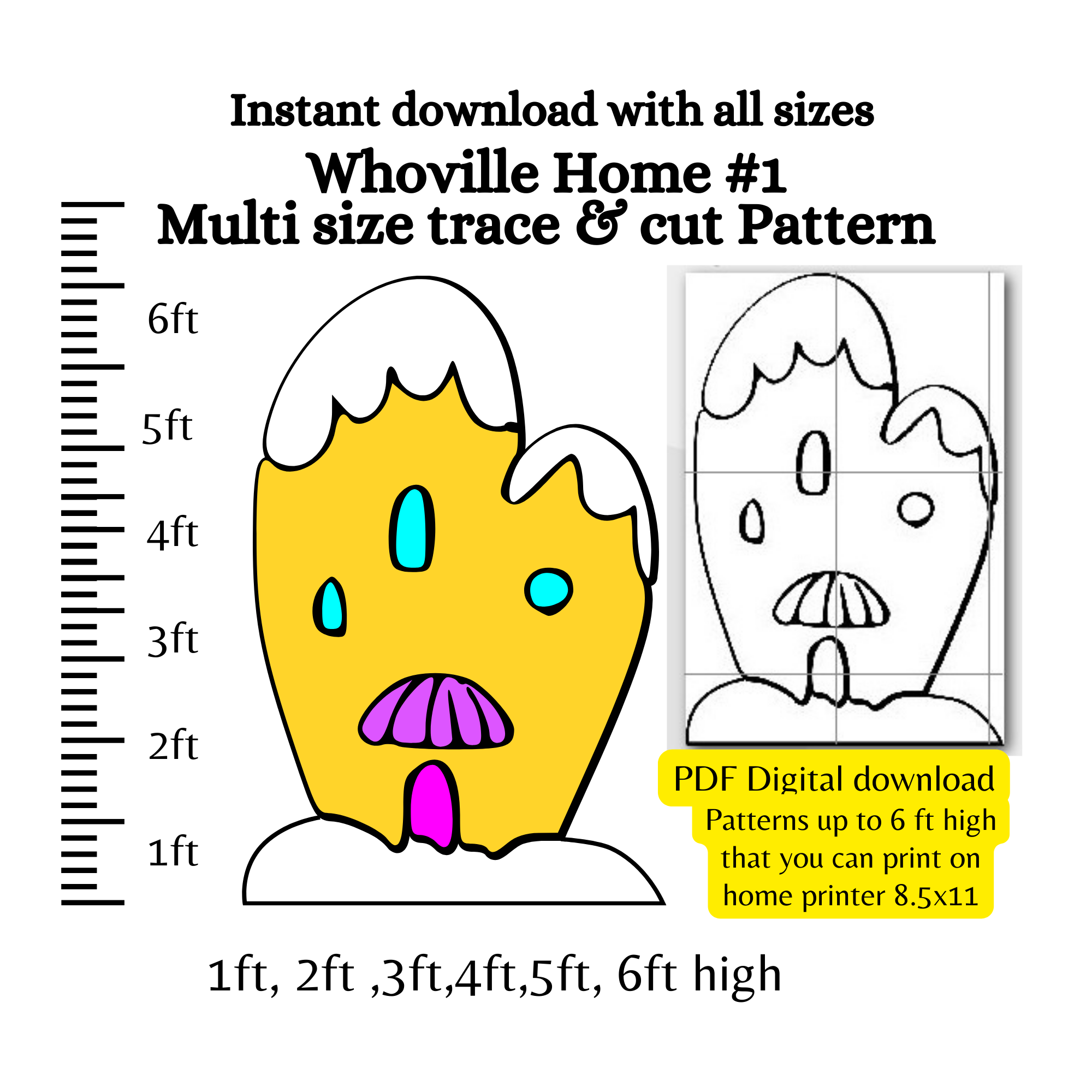 Whoville house home, mean one ,traceable pattern, 1ft 2ft 3ft 4ft, 5ft ...