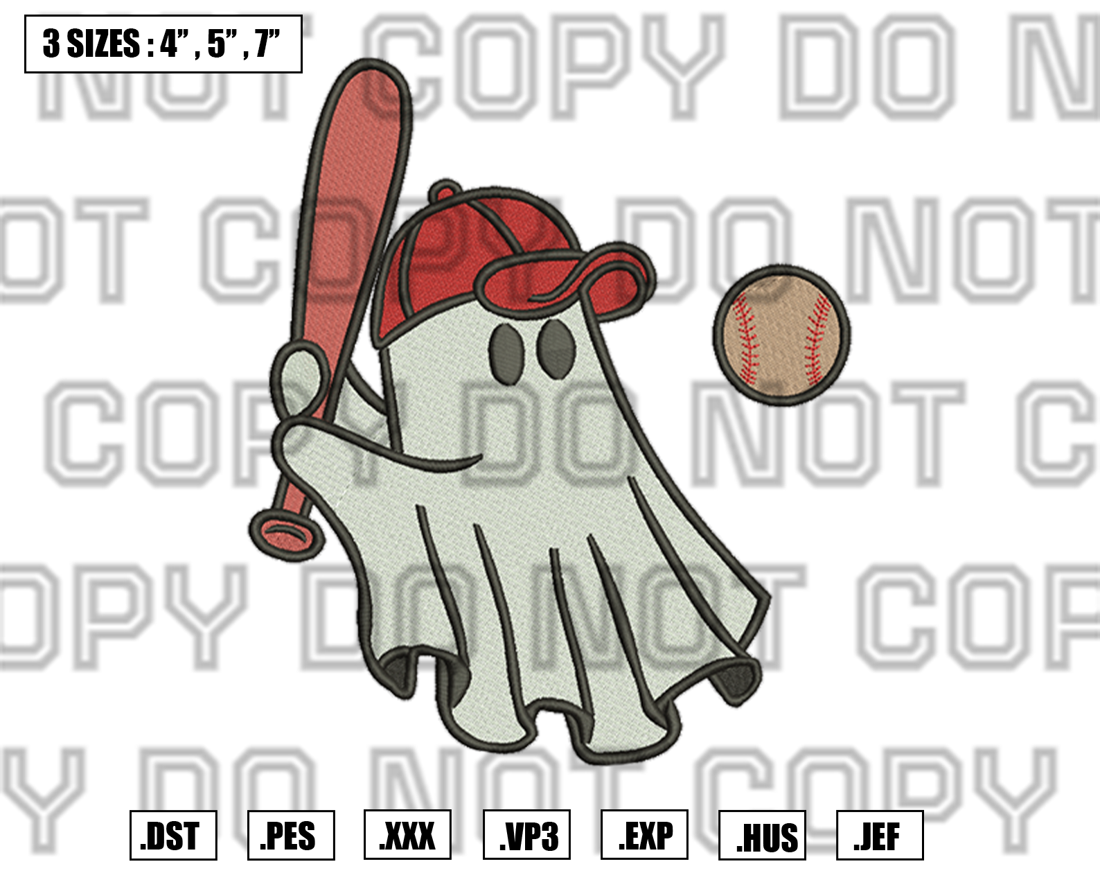 Ghost Boys Baseball Player Embroidery Design, Halloween Embroidery ...