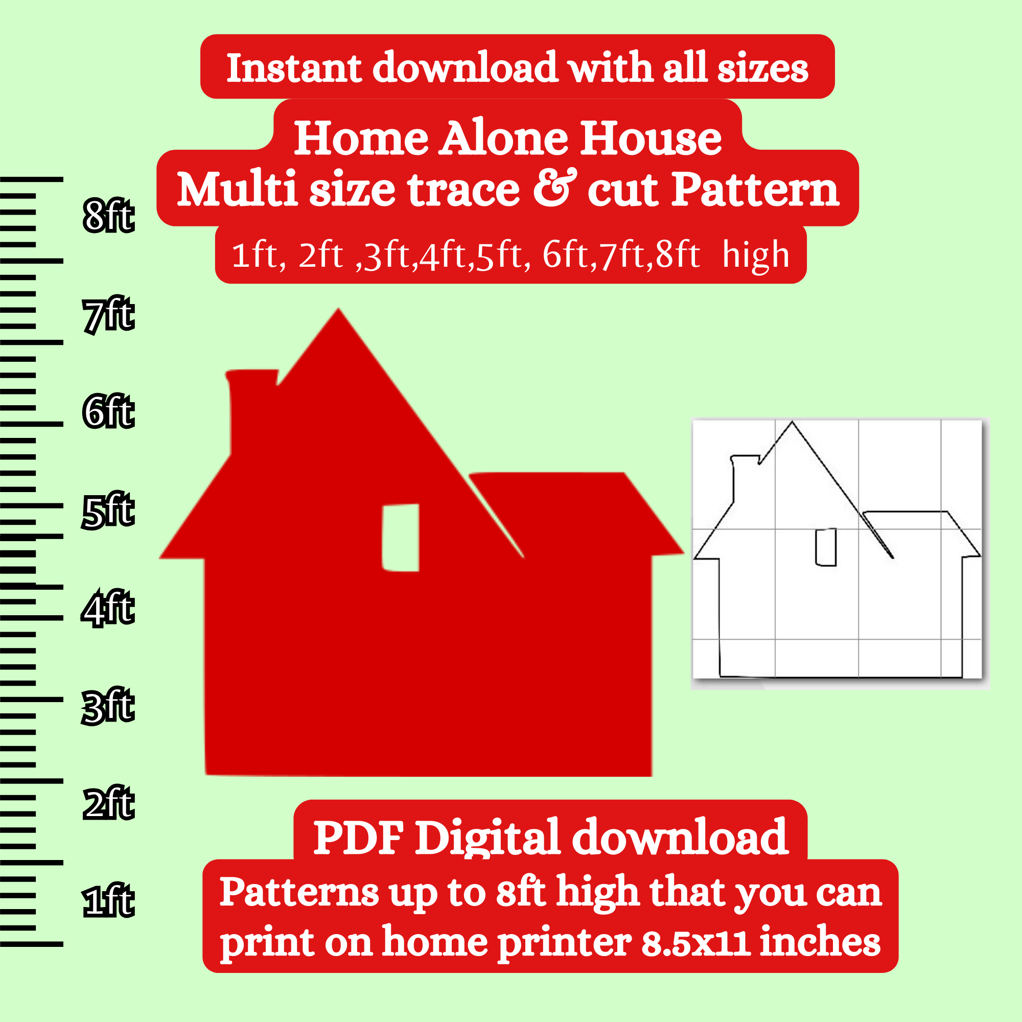 Life size, Home alone house build pattern, 1ft 2ft 3ft 4ft, 5ft, 6ft ...