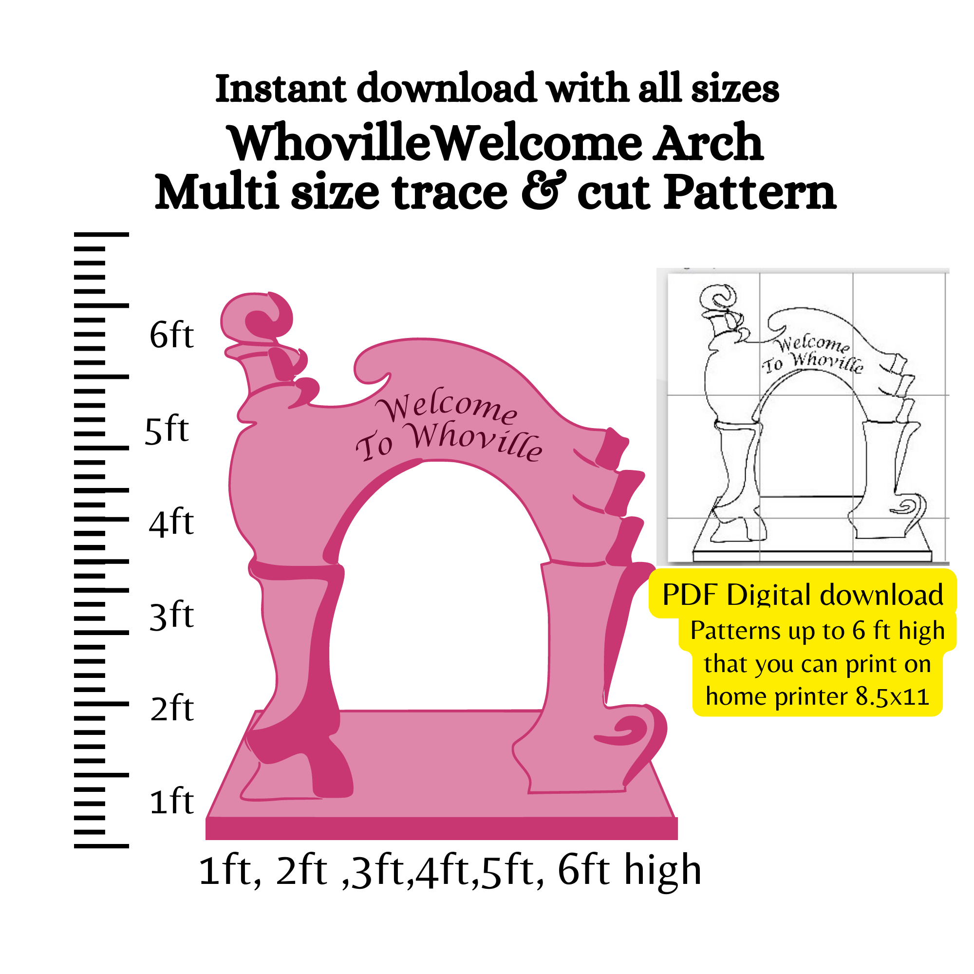 Whoville house home, mean one ,traceable pattern, 1ft 2ft 3ft 4ft, 5ft ...