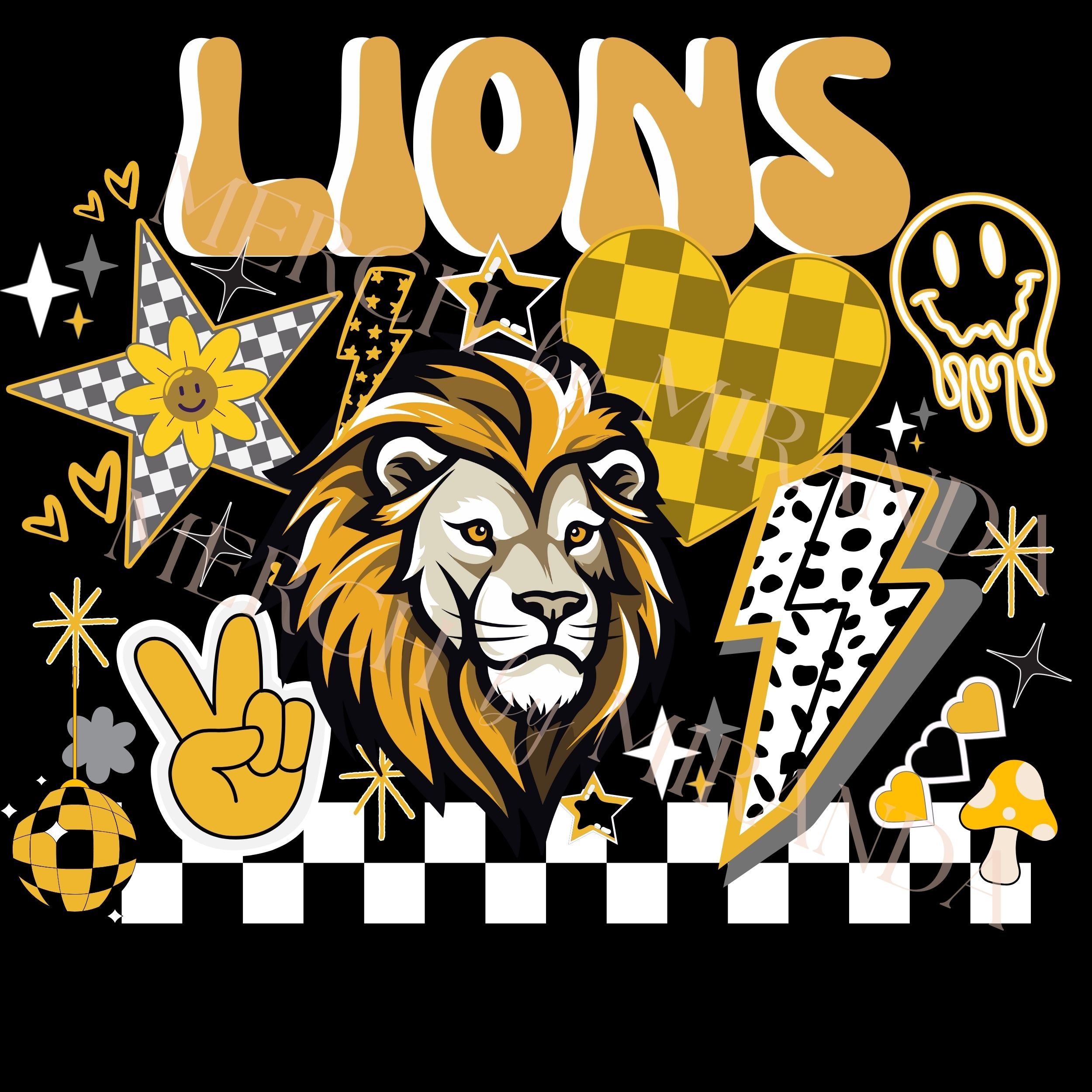 Lion Mascot - Lions - Retro Groovy Theme - School Spirit - Digital Download - Payhip