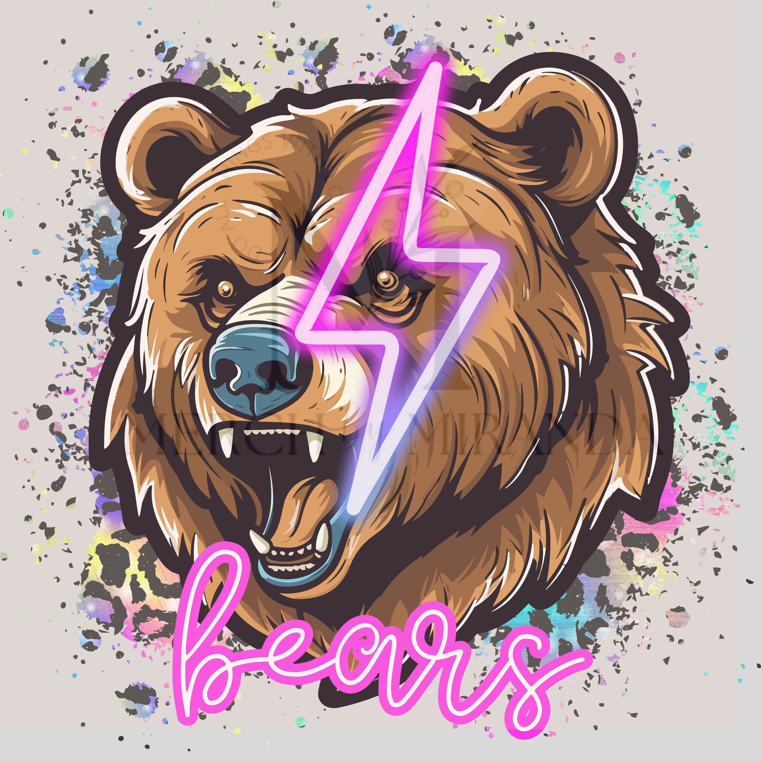 Bear Mascot - Bears - Neon Lightning Bolt - School Spirit - Digital ...