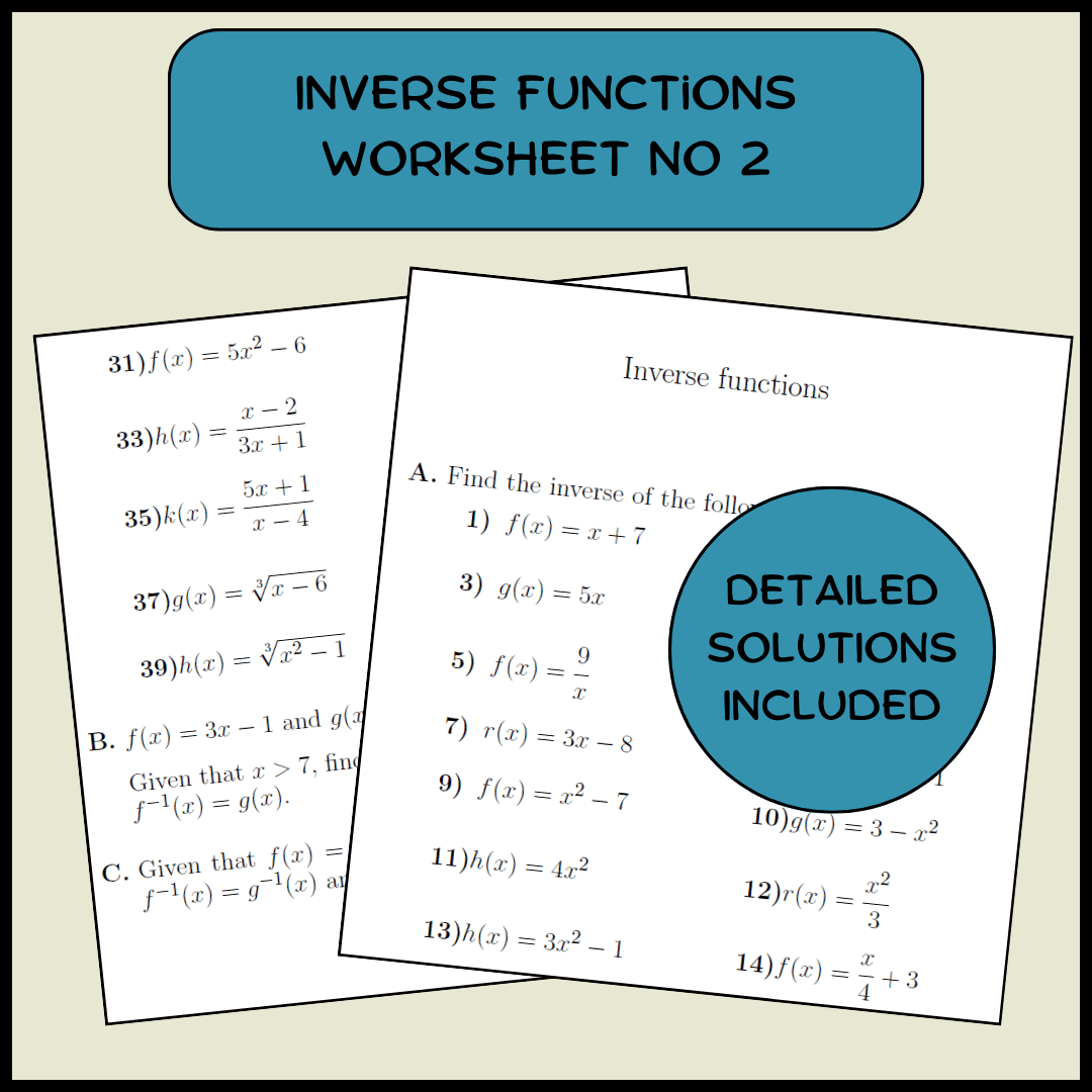 Inverse Functions Worksheet Inverse Functions (harder) Worksheet (with