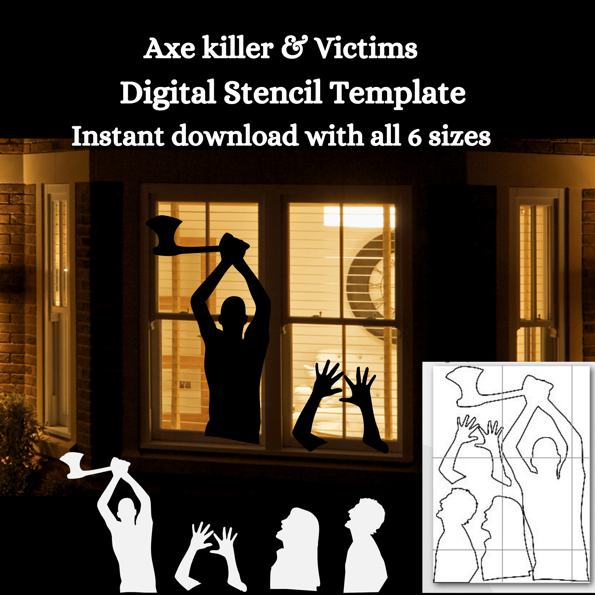 Halloween Axe killer pdf template, silhouette Witch on a broom, 1ft 2ft ...