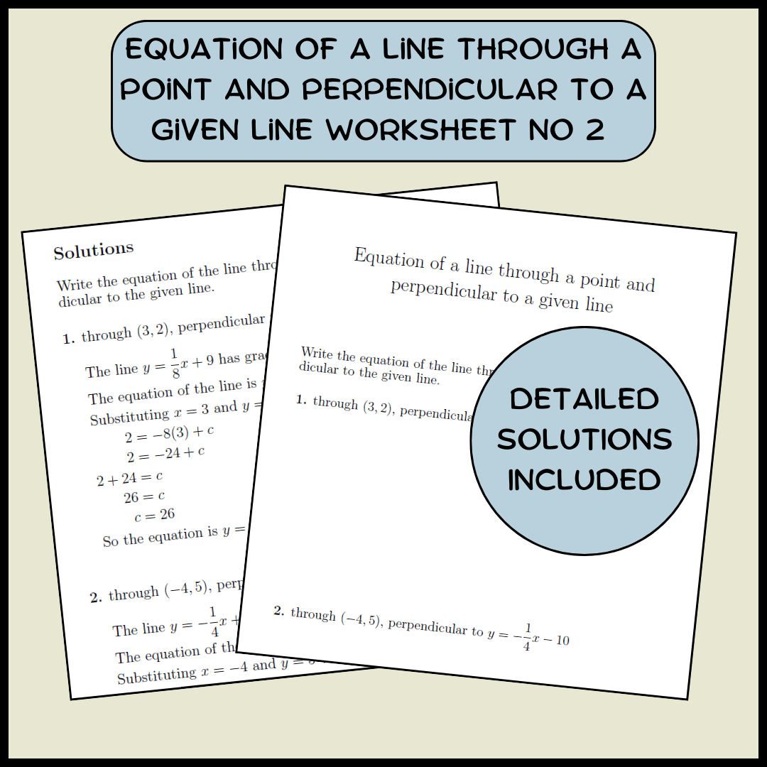 Equation of a line through a point and perpendicular to a given line ...