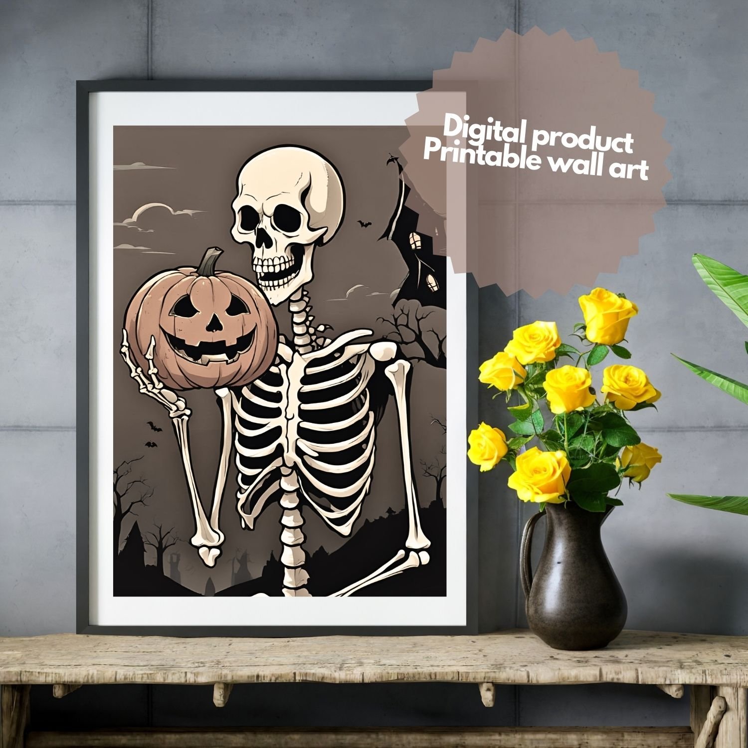 Funny skeleton with a pumpkin. Poster printable halloween party ...