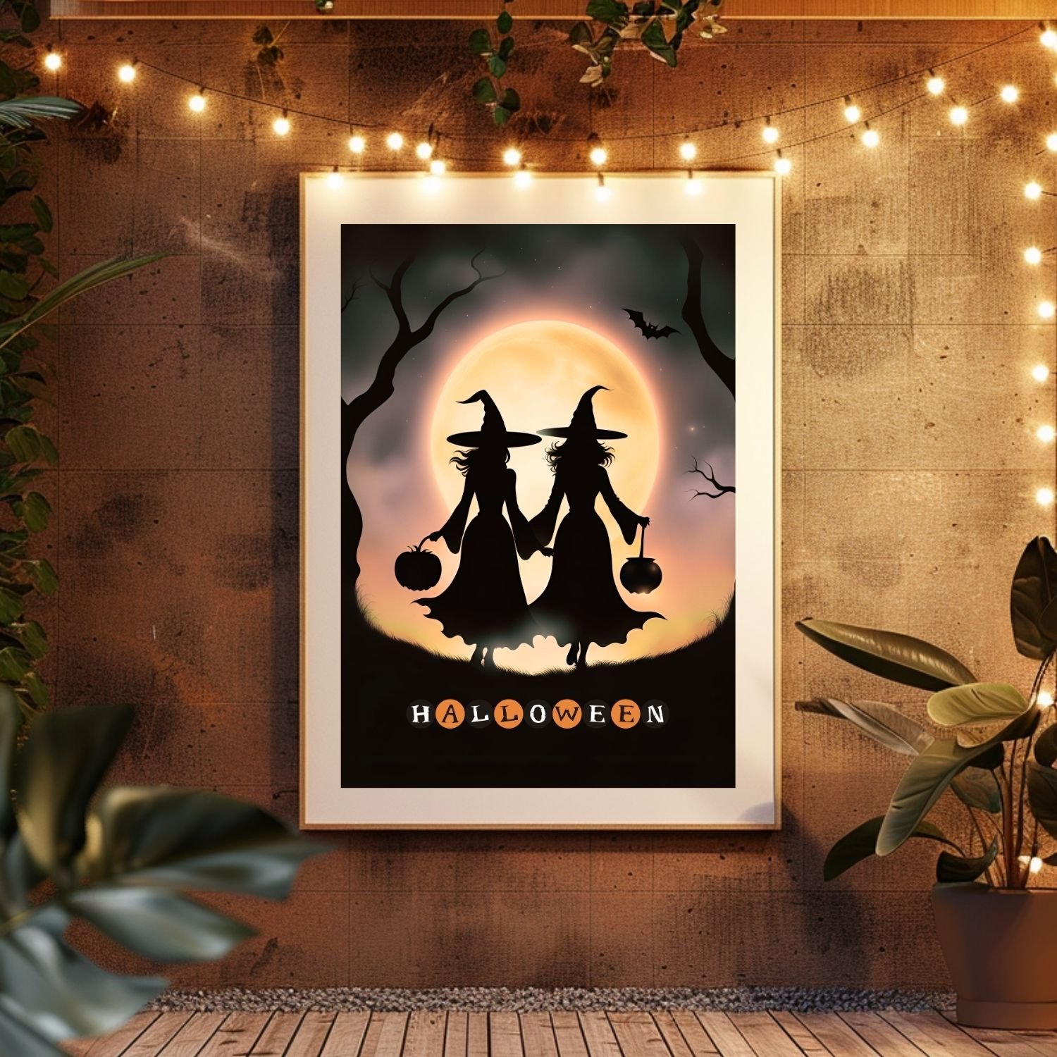 Witches in the dark. Printable Halloween poster. Wallpaper for your ...