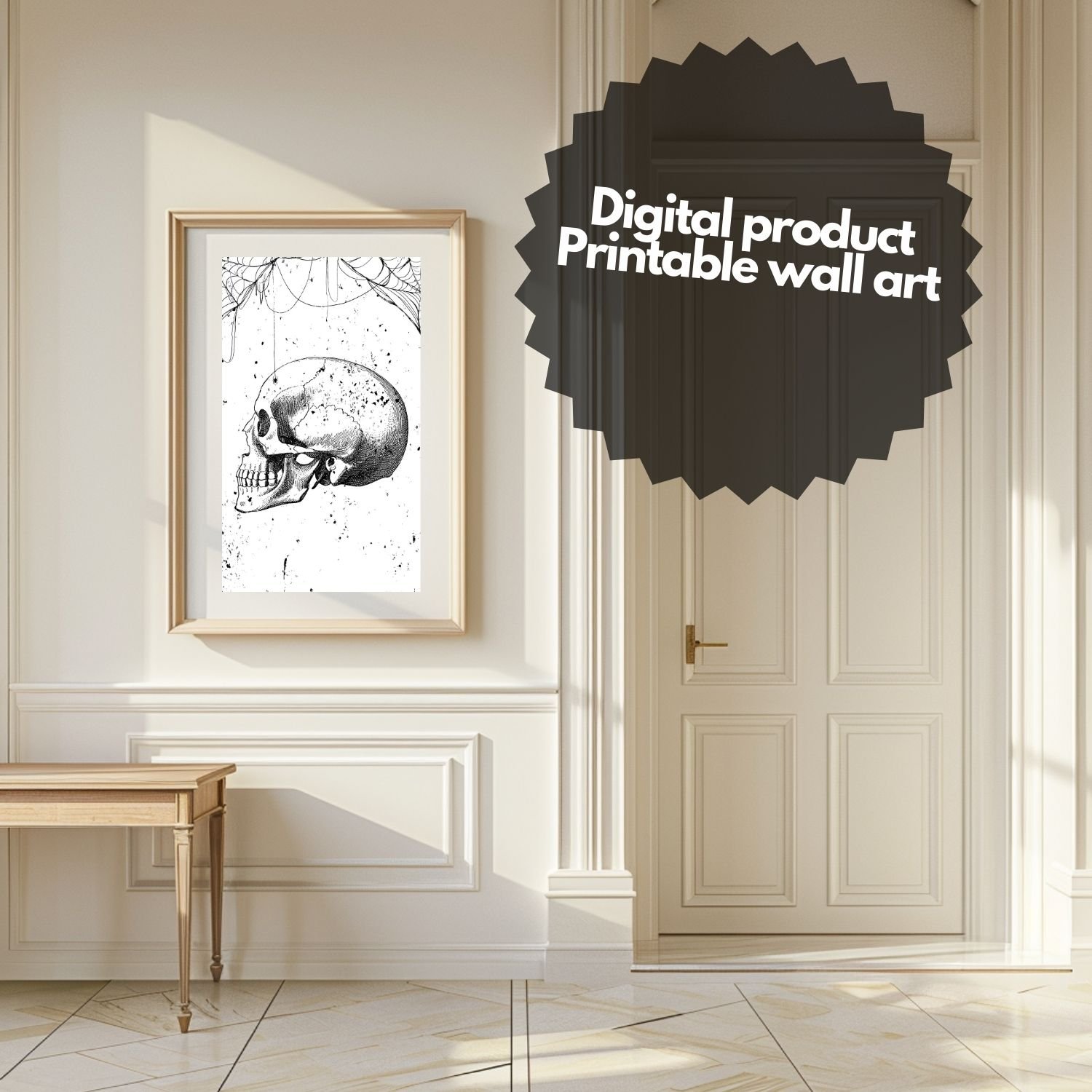 Scary skull halloween decoration poster. Human skull printable wallart ...