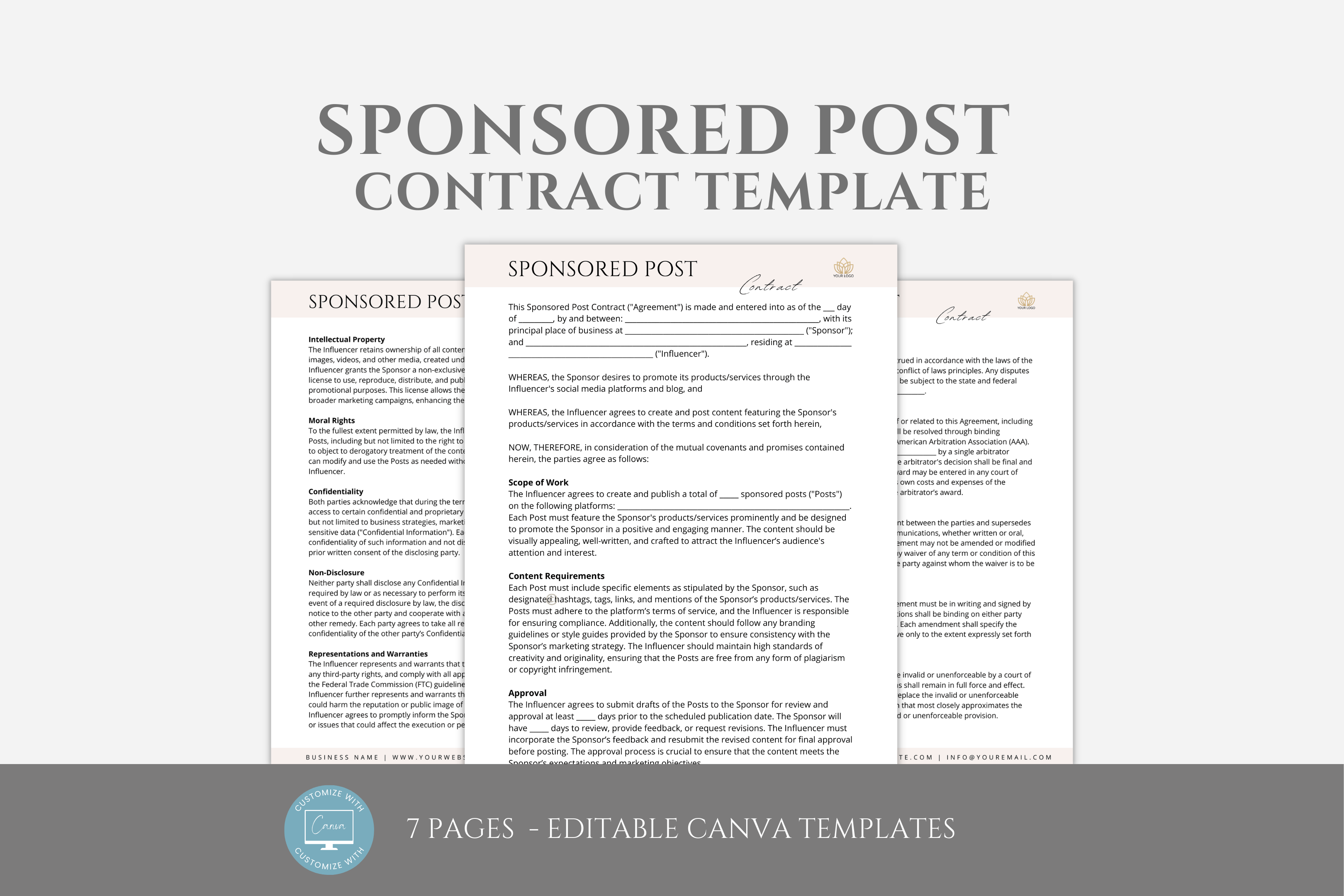 Editable Sponsored Post Contract Template, Sponsored Content Agreement ...