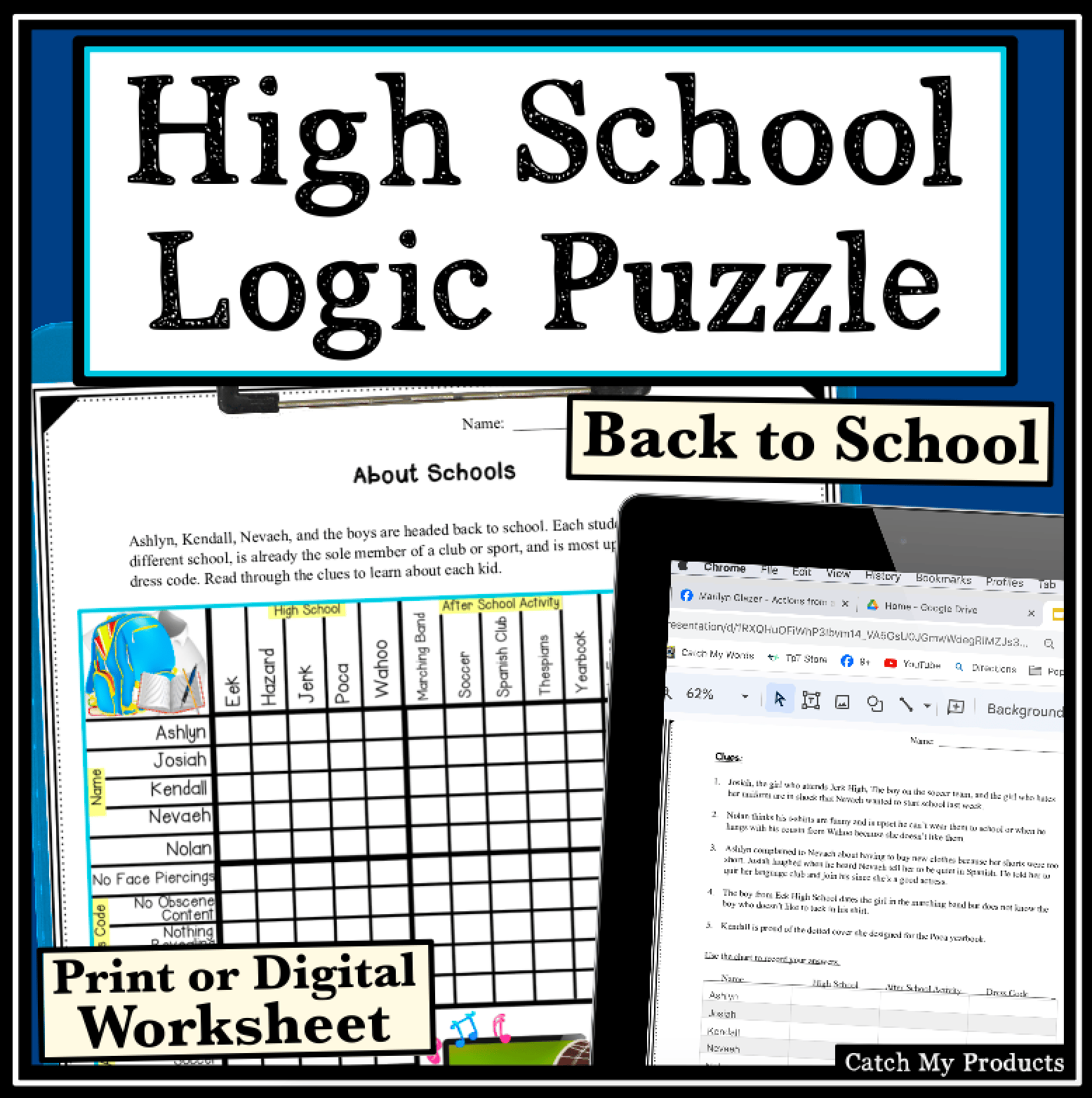 Back to School or Year Round Logic Puzzle Brain Teaser for High School ...