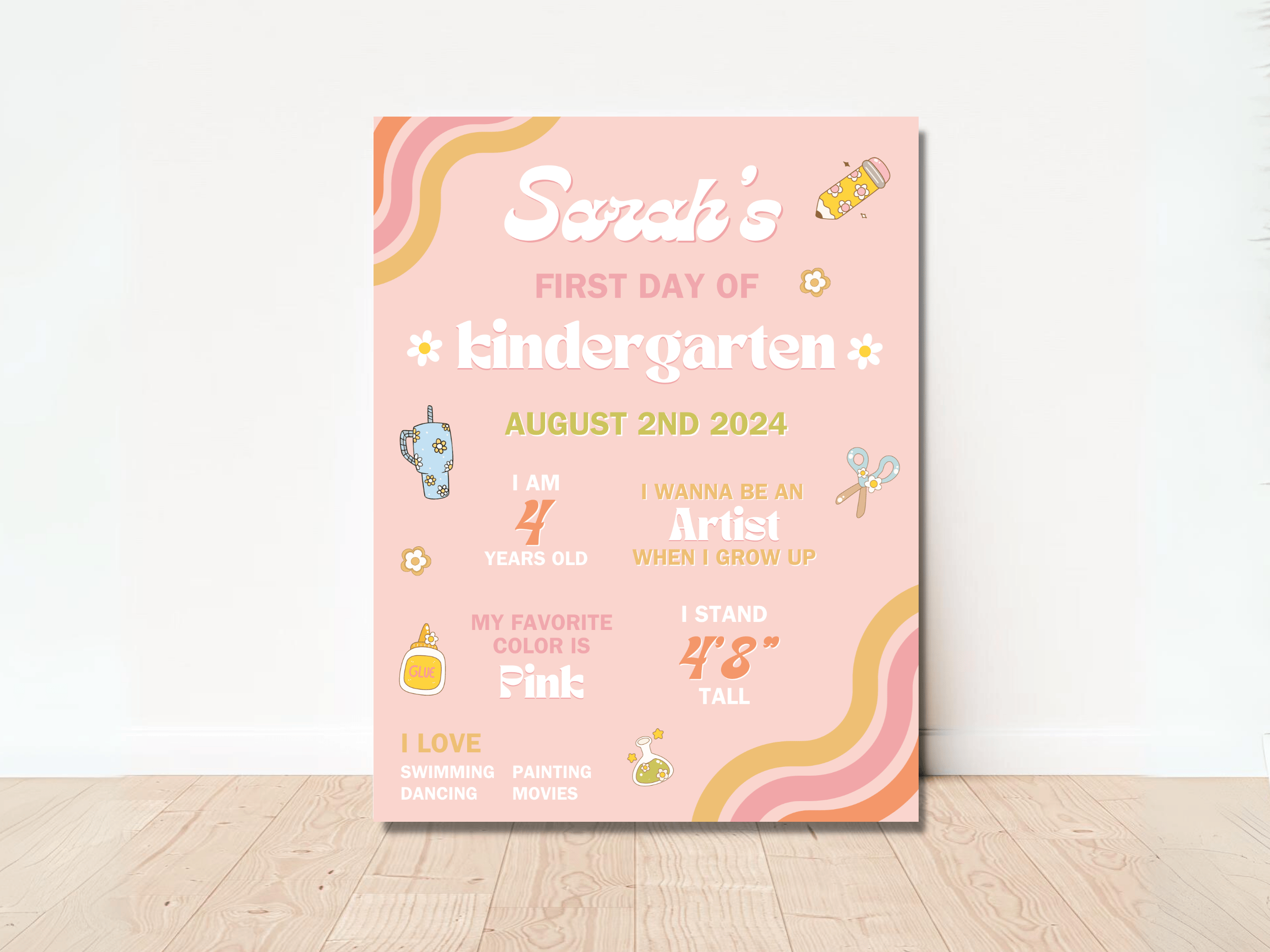Pink Groovy First day of School Printable Sign - Payhip
