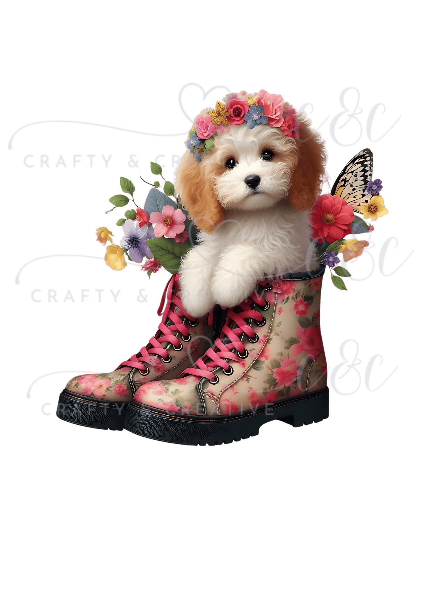 Cute Cockapoo Pup Sitting on Flower Boots - Payhip