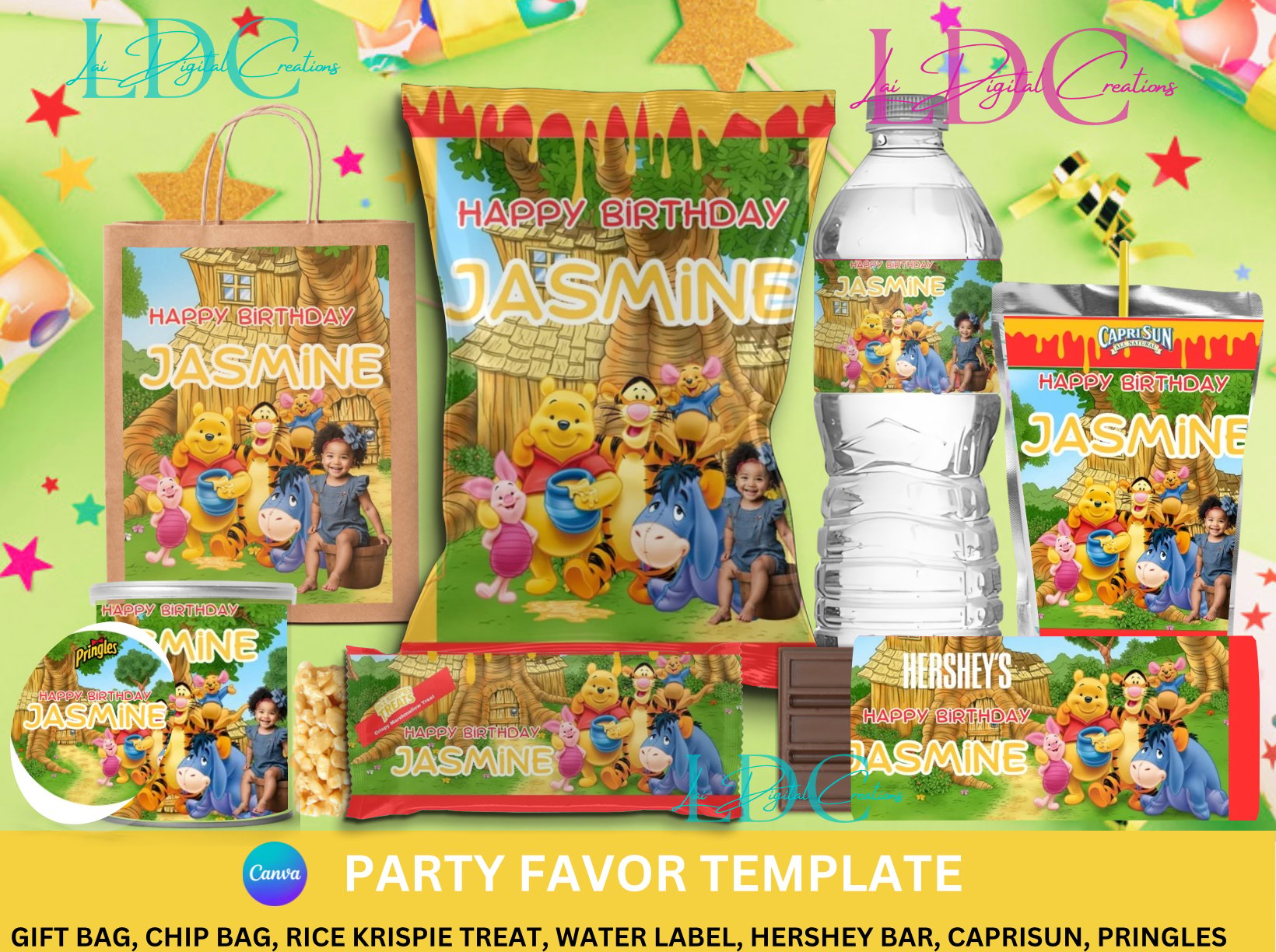 Editable Winnie the Pooh Party Favor Templates | Customizable Designs ...
