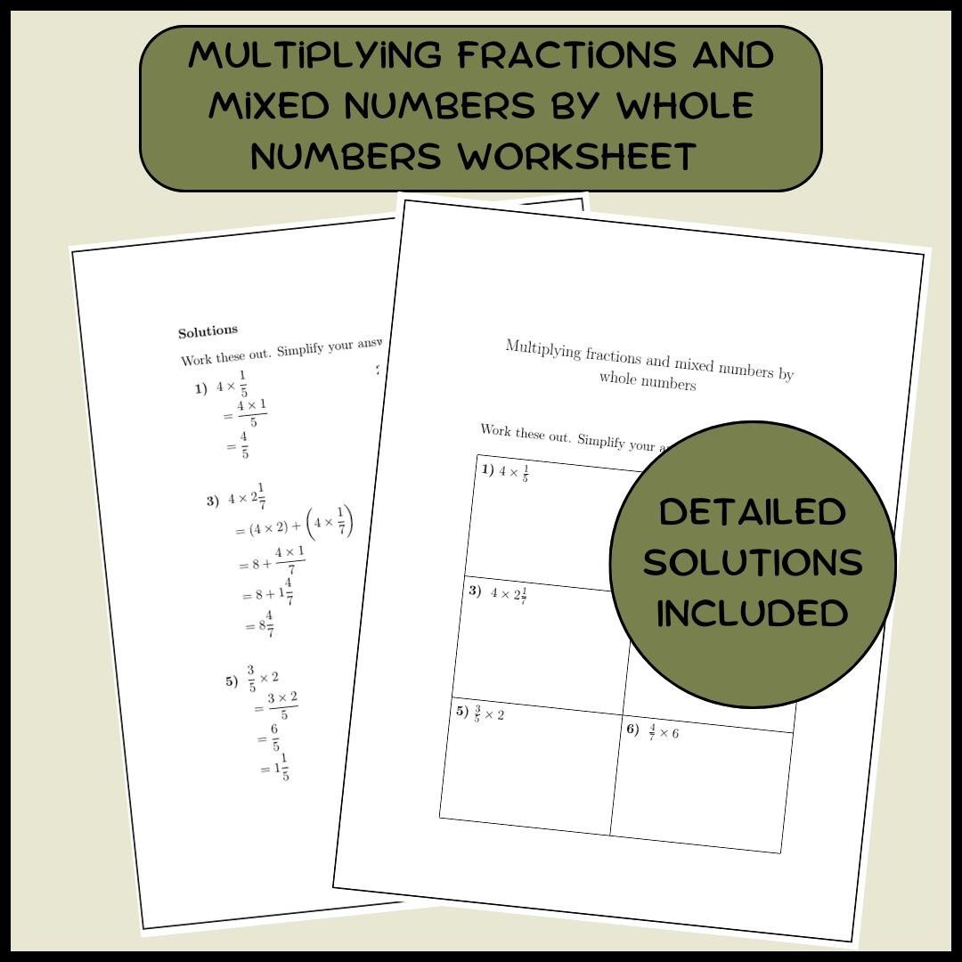 Multiplying fractions and mixed numbers by whole numbers worksheet ...