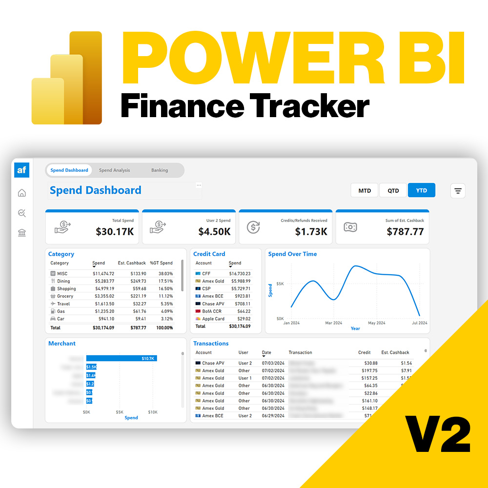 Finance Tracking Power BI Dashboard v2 (Includes Excel Template and ...