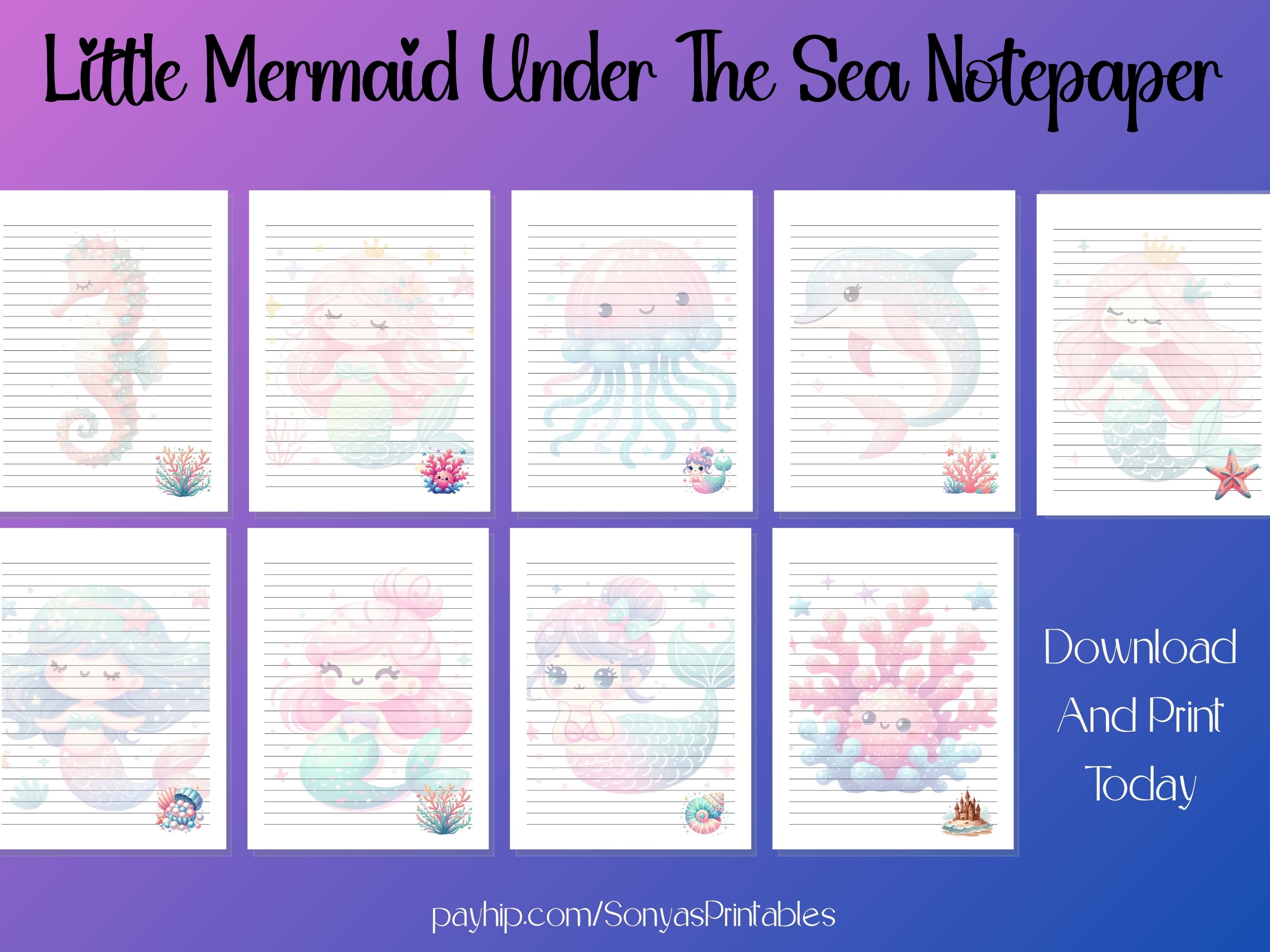 Mermaid Under The Sea Lined Stationery | Mermaid Lined Notepaper ...