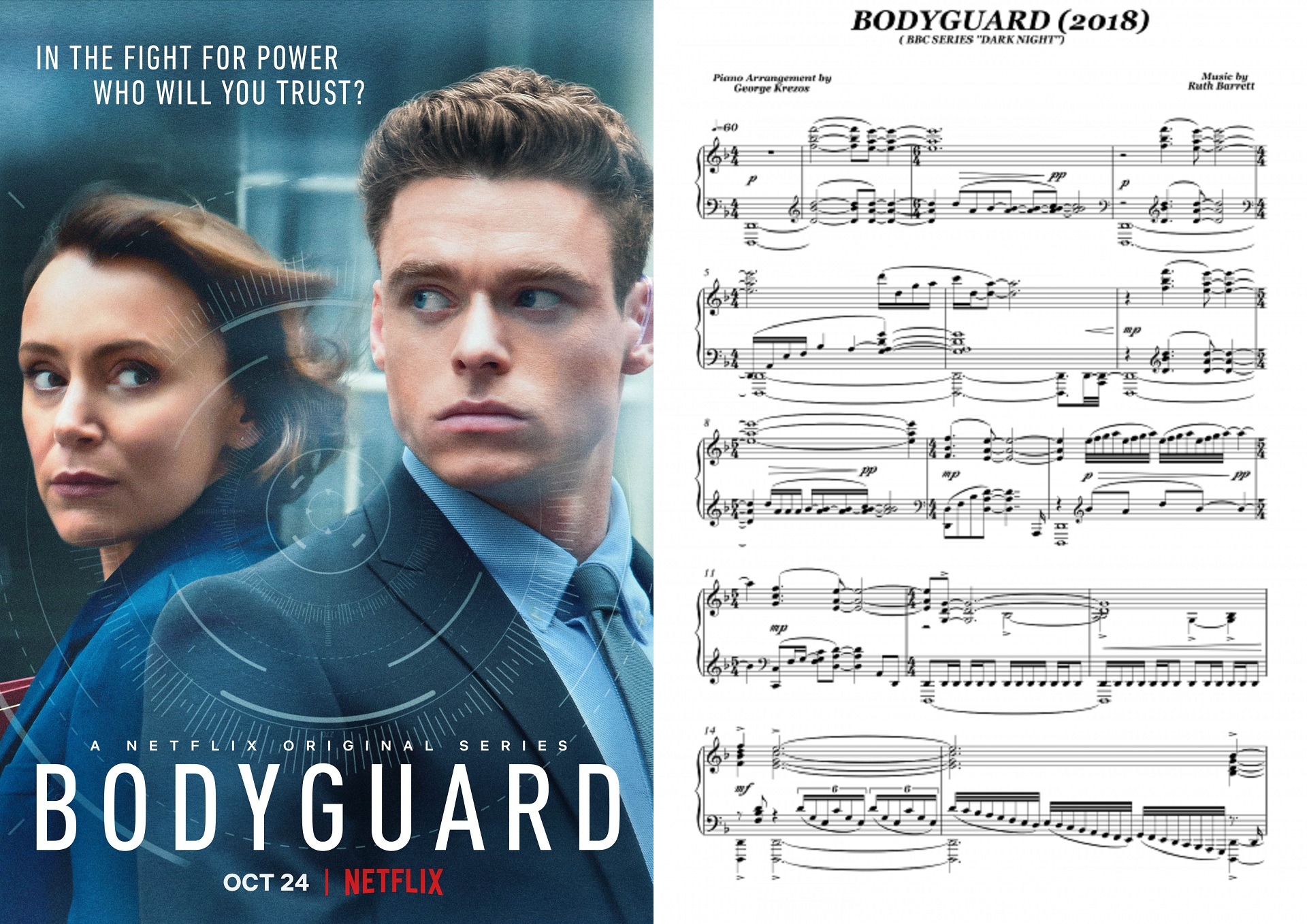 BODYDUARD (2018 BBC Series) Dark Night - Ruth Barrett (Piano Sheet Music)
