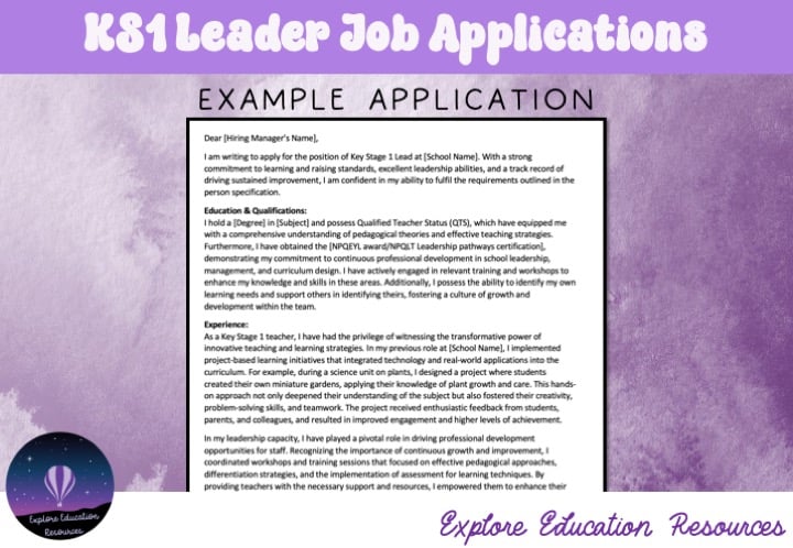 x4 KS1 Leader Job Application - Personal Statement, Letter