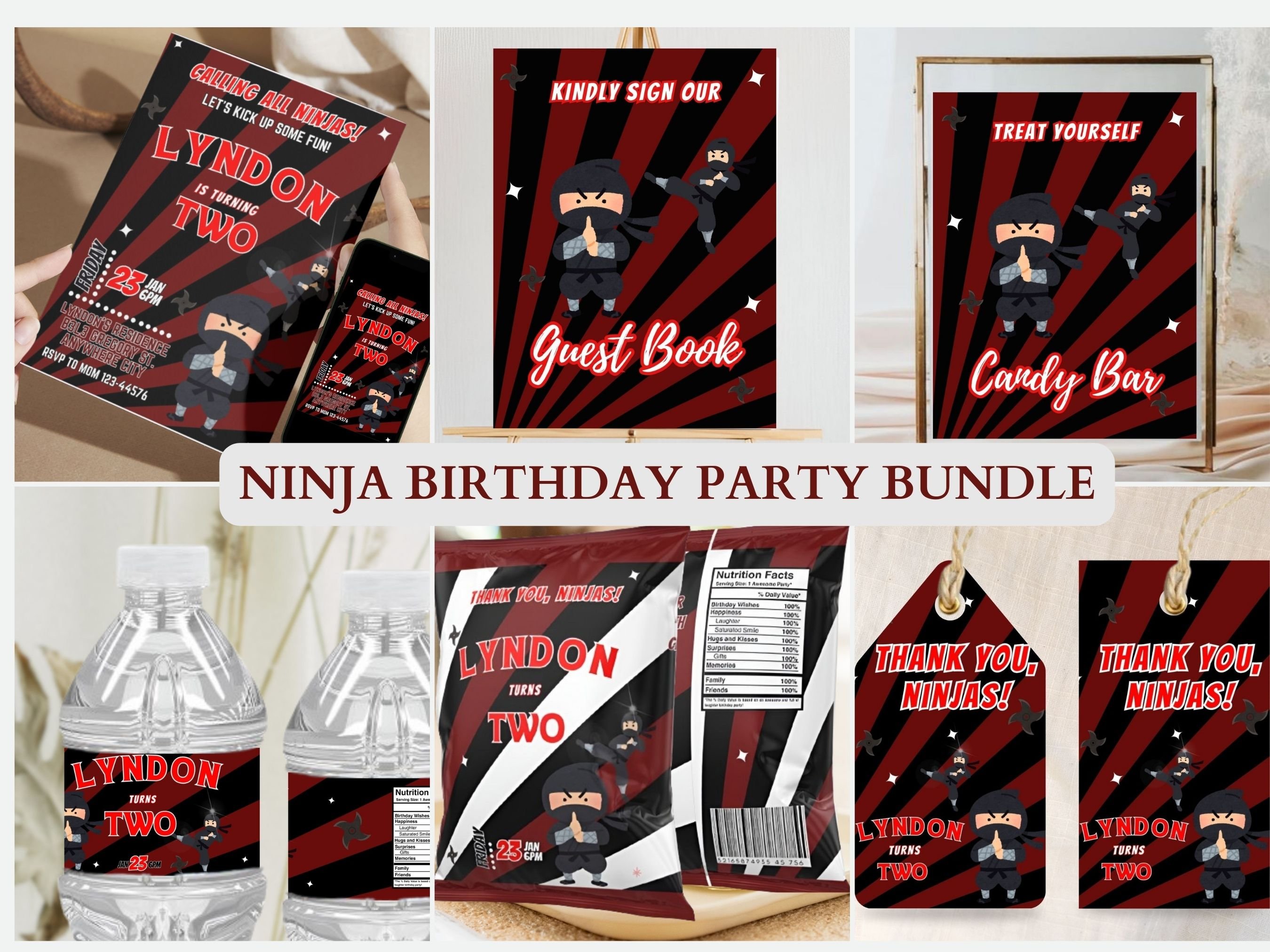 Ninja Birthday Party Ideas Ninja Party Package | Invitation | Chip Bag ...