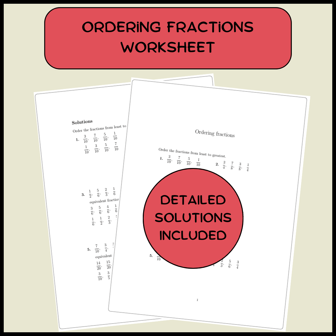 Ordering fractions worksheet (with solutions)