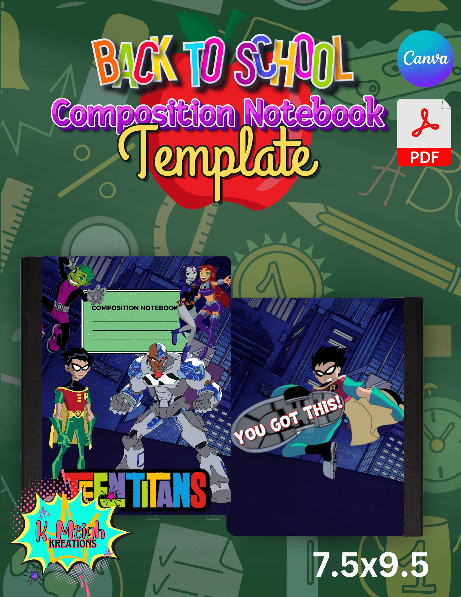 Editable Themed Composition Notebook Template, Canva Editable, PDF File ...