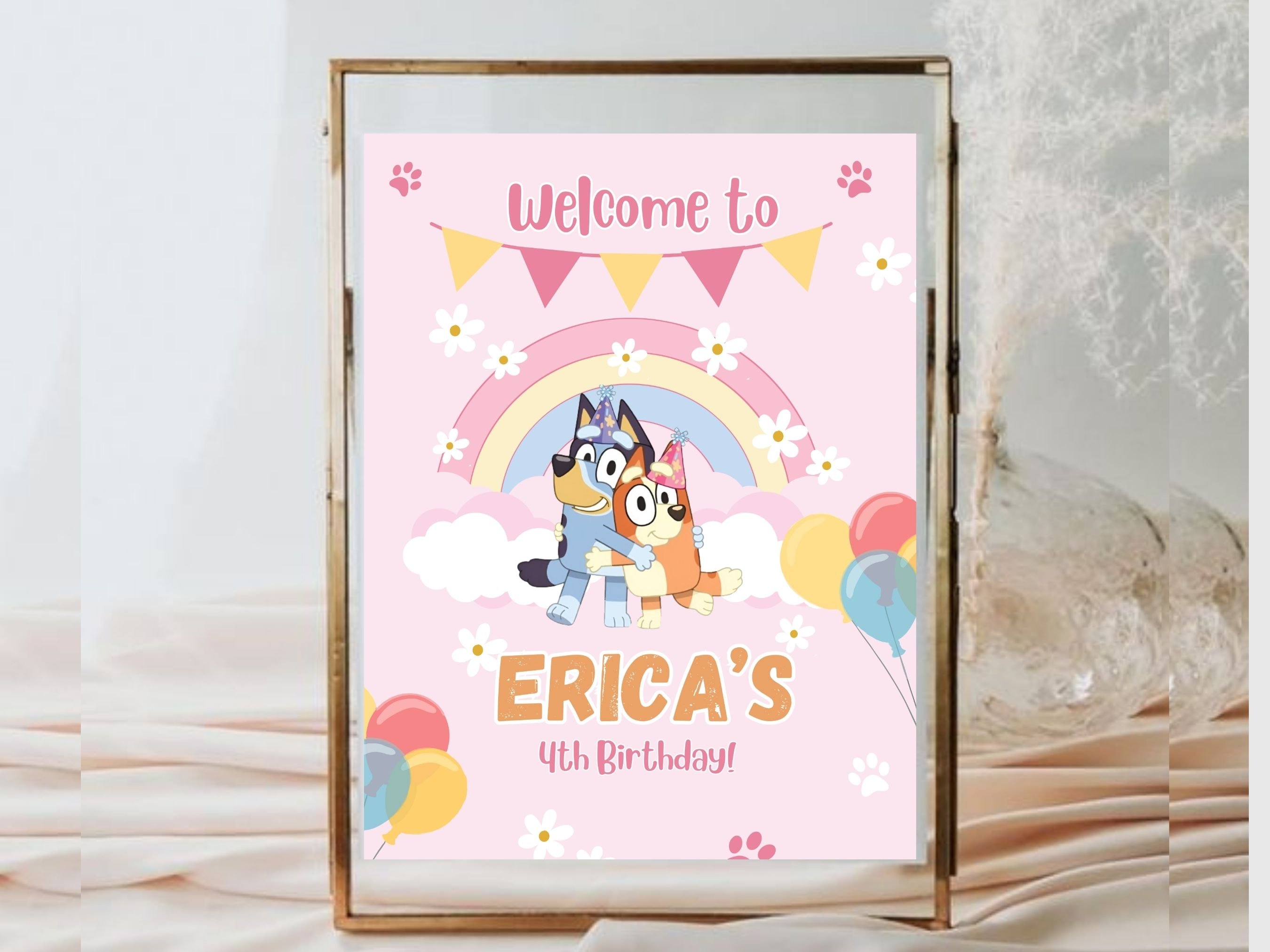 Pink Bluey Party Welcome Sign Template | Printable | Editable | Canva ...