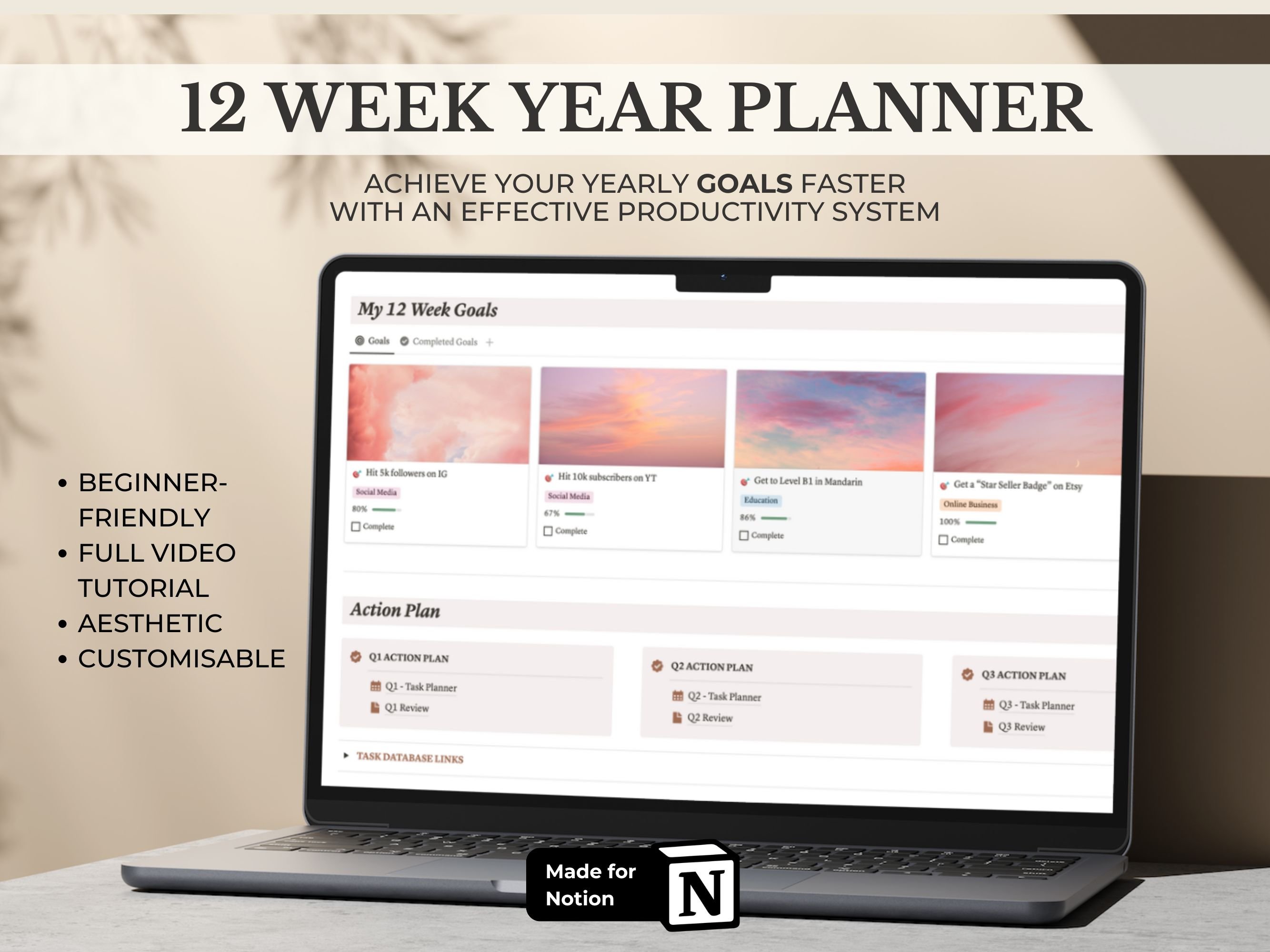 12 Week Year Notion Planner Task Manager Weekly Planner Goal Planner ...