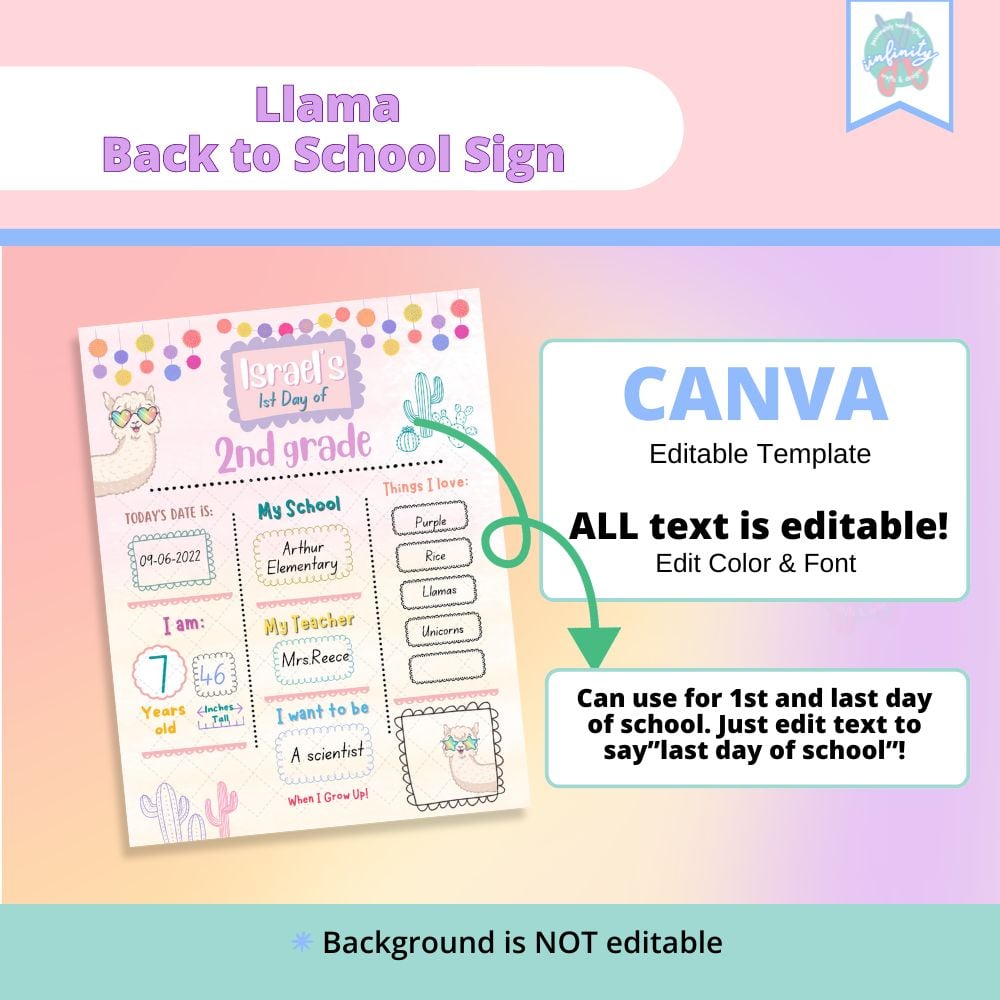 Llama Back TO School Sign - Payhip