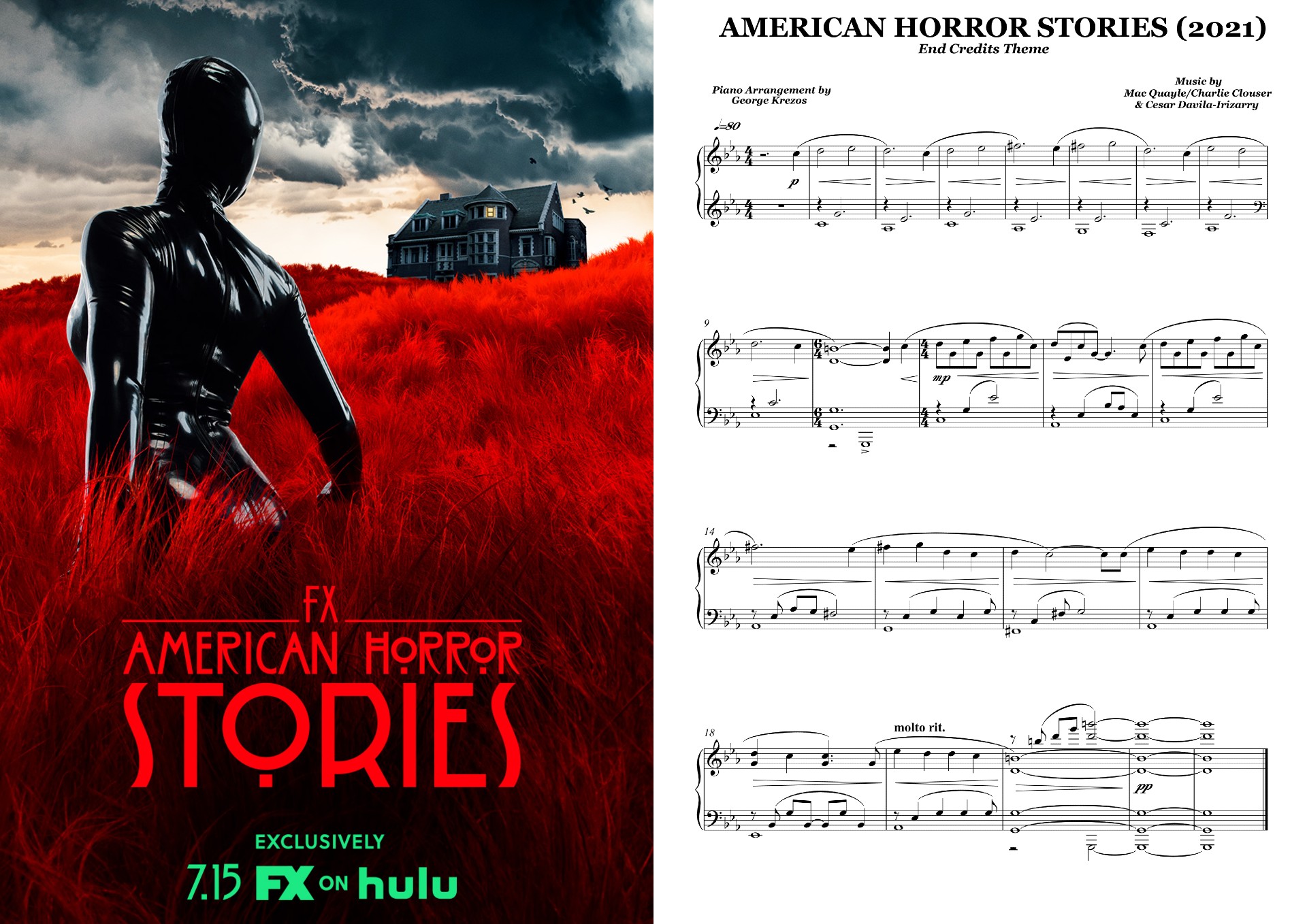 AMERICAN HORROR STORIES (2021) - End Credits Theme (Piano Sheet Music)