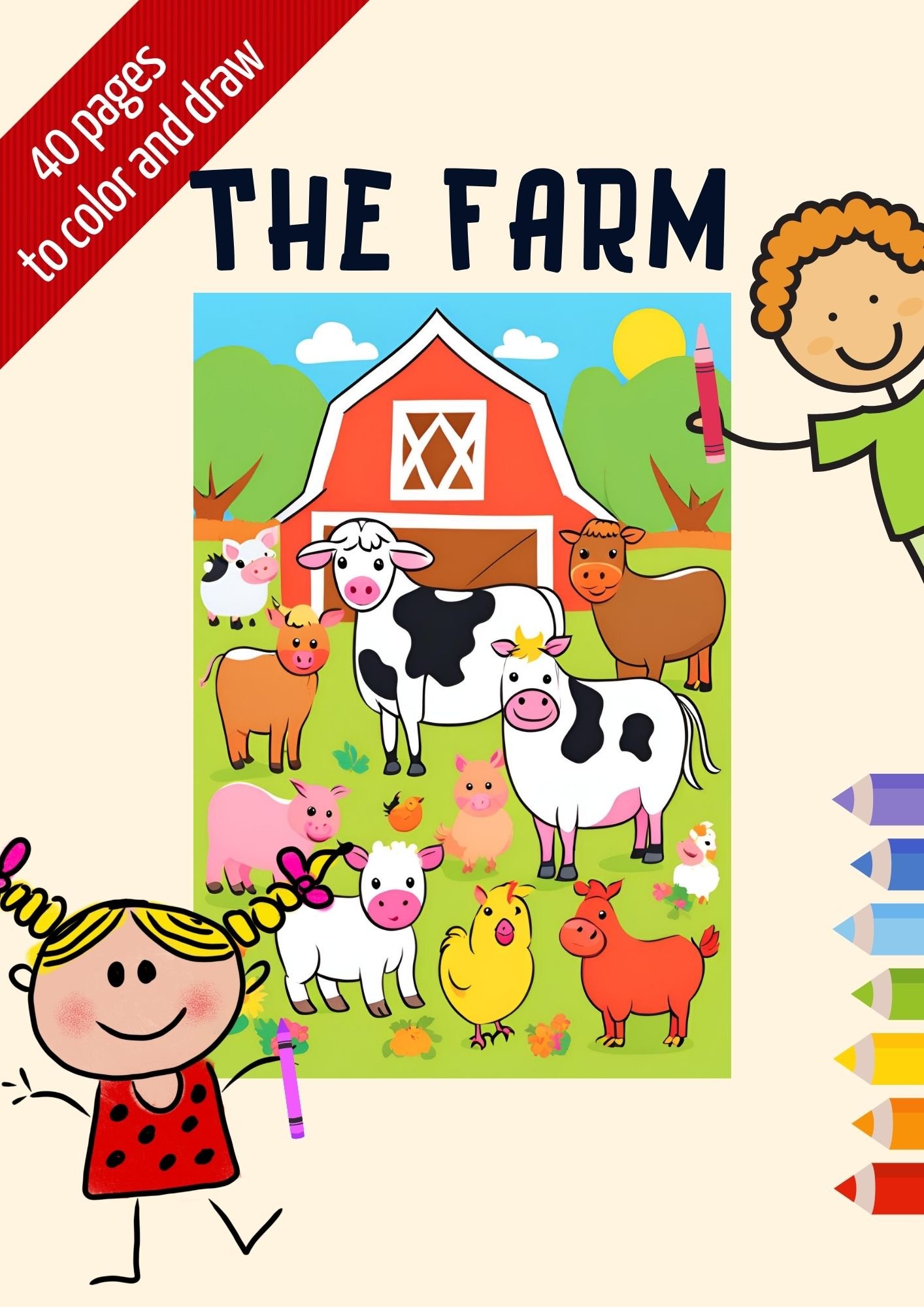 Printable coloring book. The farm. Animals landscapes and tools for ...