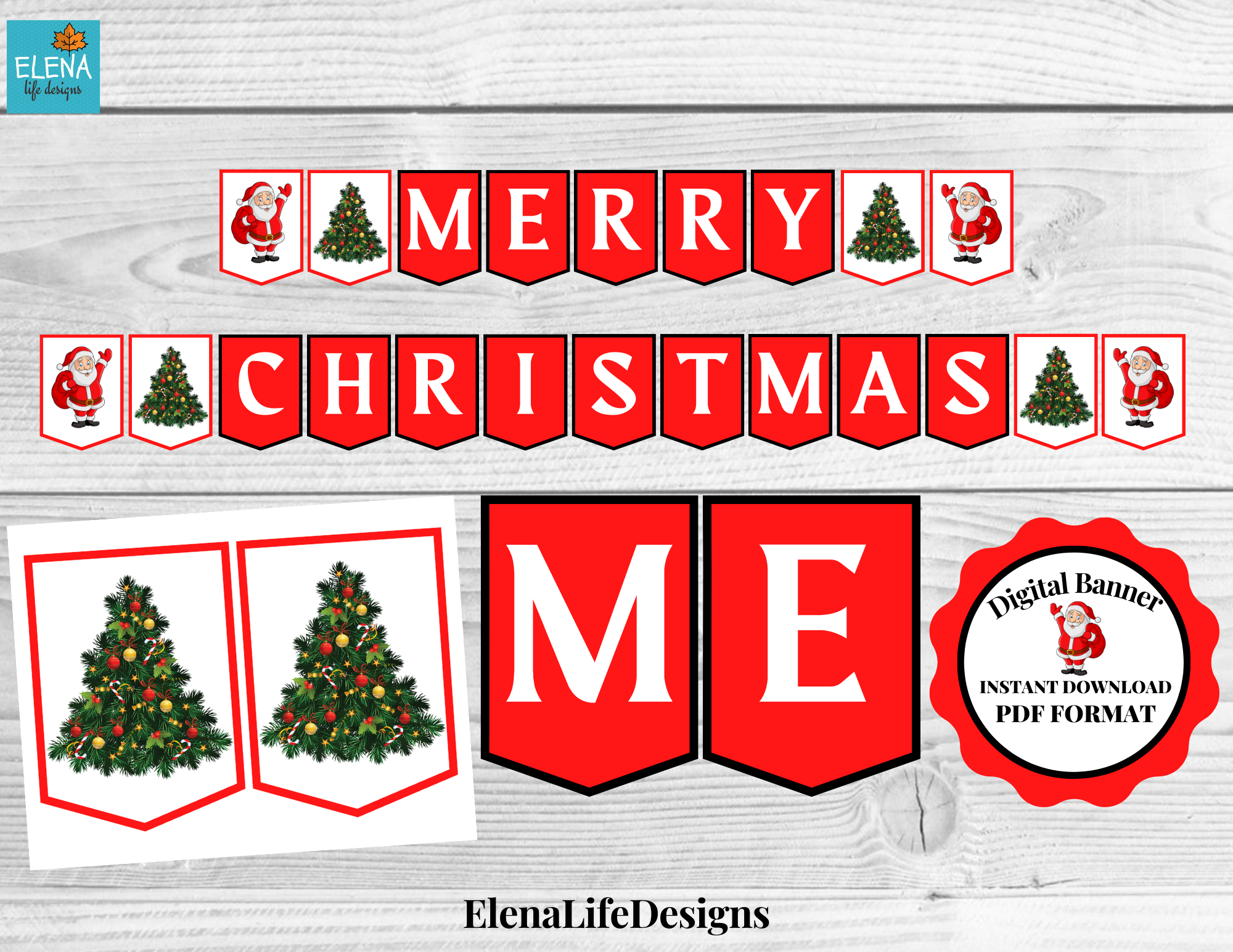Merry Christmas Banner - Printable Merry Christmas Instant Download ...