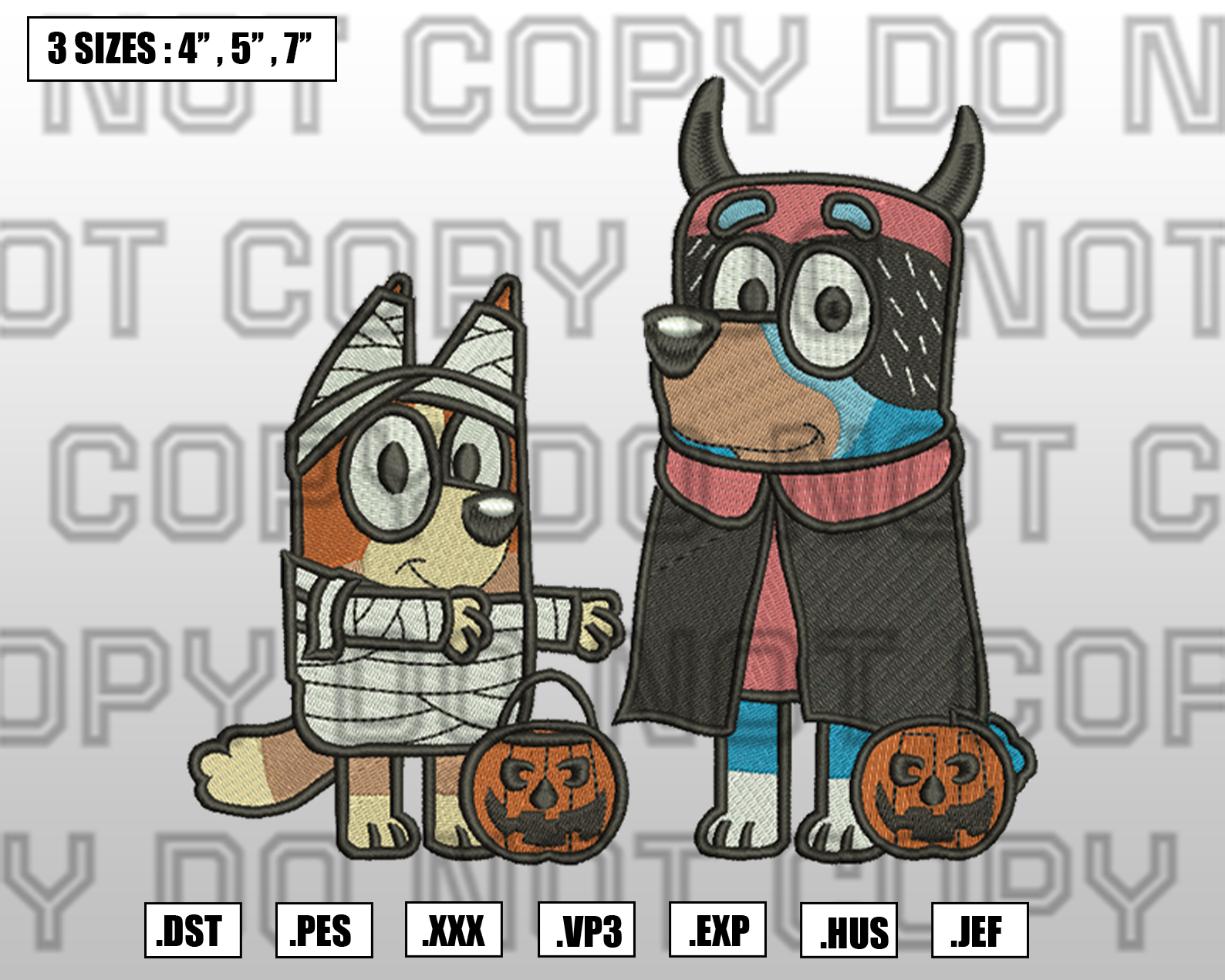 Bluey and Bingo Horror Vampire Embroidery Design