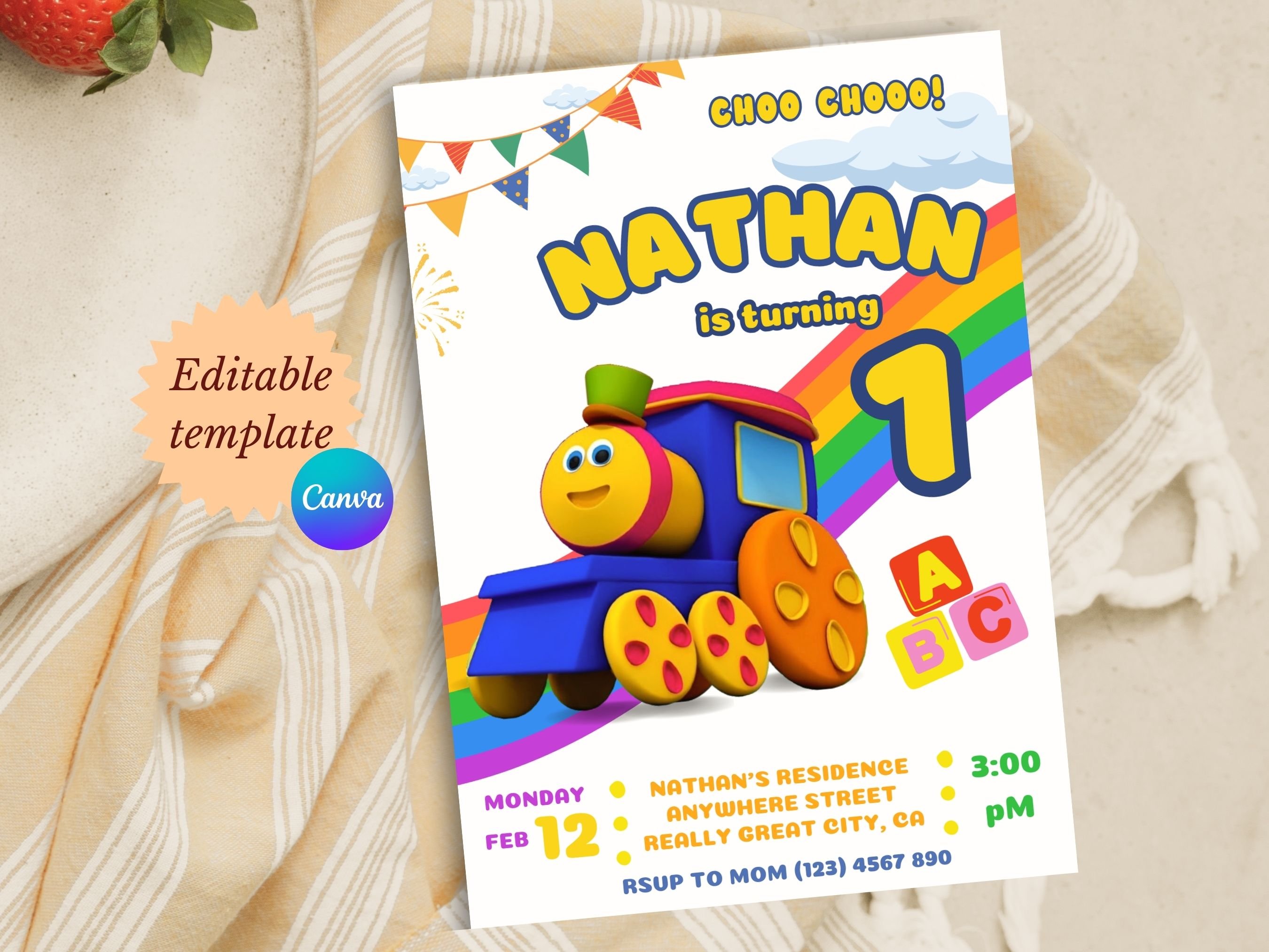 Bob the Train Birthday Party Ideas, Editable Bob the Train Invitation ...
