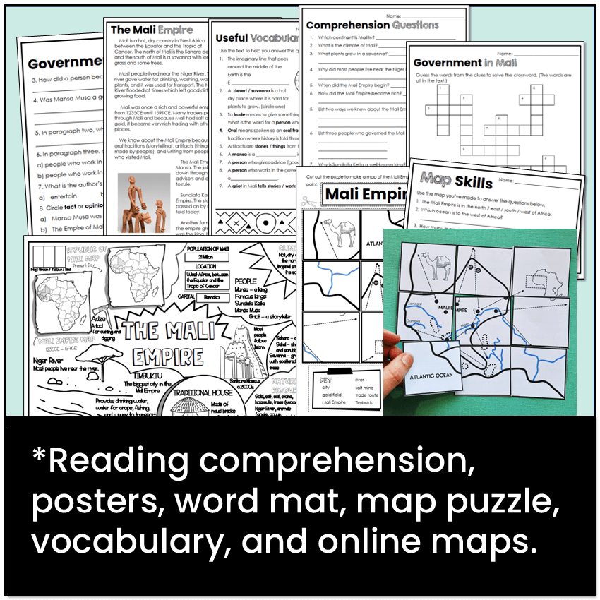 Mali Empire Activities 3rd Grade Social Studies Reading Craft Maps