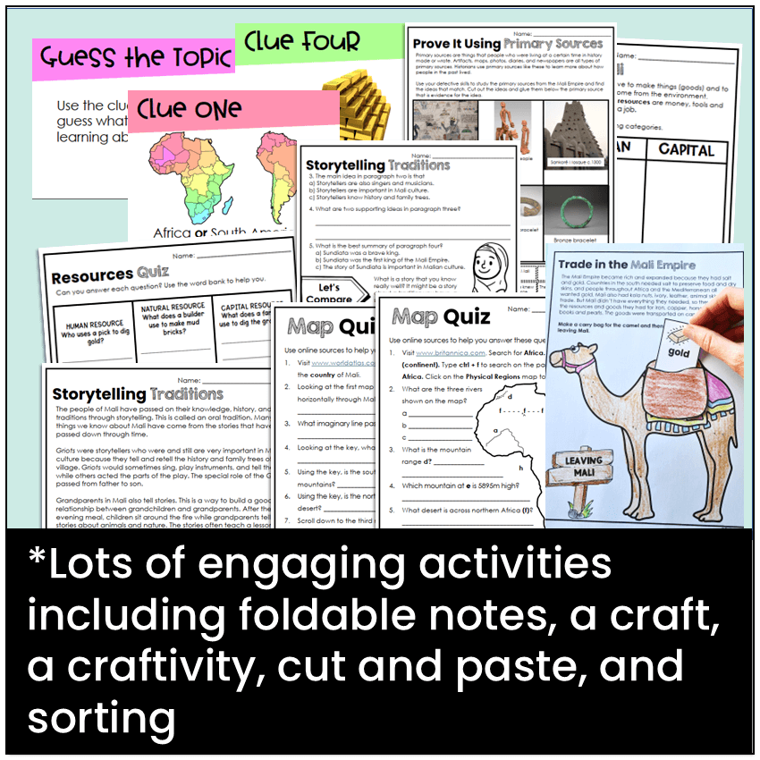 Mali Empire Activities 3rd Grade Social Studies Reading Craft Maps