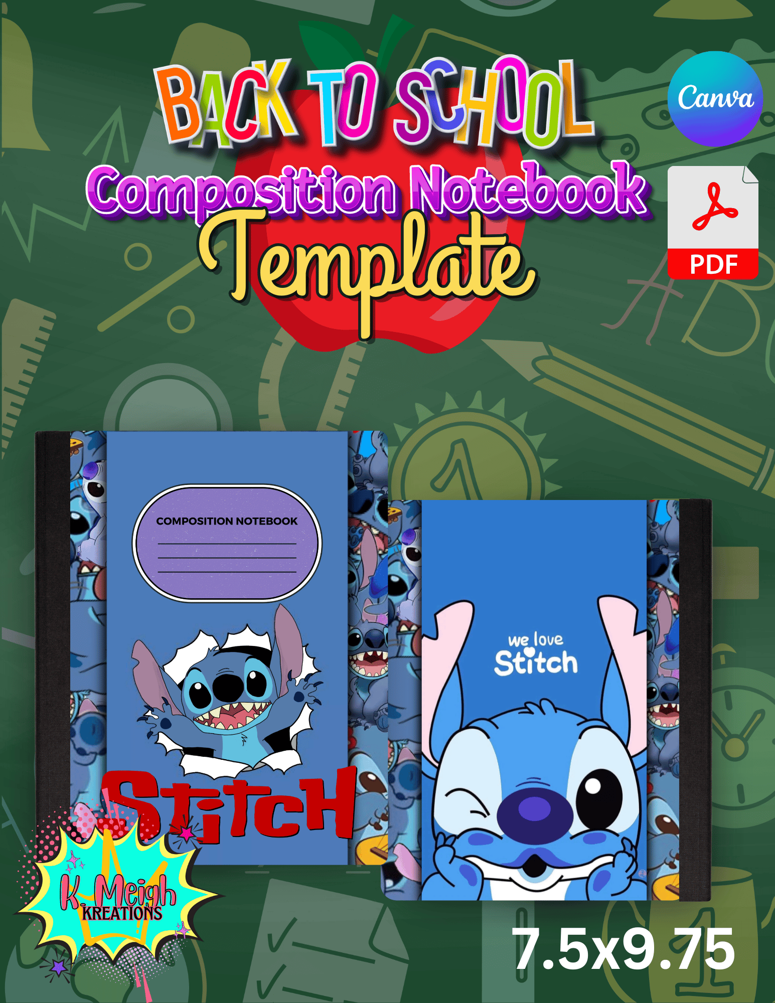 Editable Themed Composition Notebook Template, Canva Editable, PDF File ...