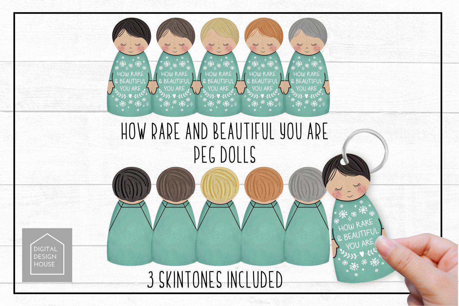 Peg Doll How Rare & Beautiful You Are Positivity Design in 3 Skin Tones ...