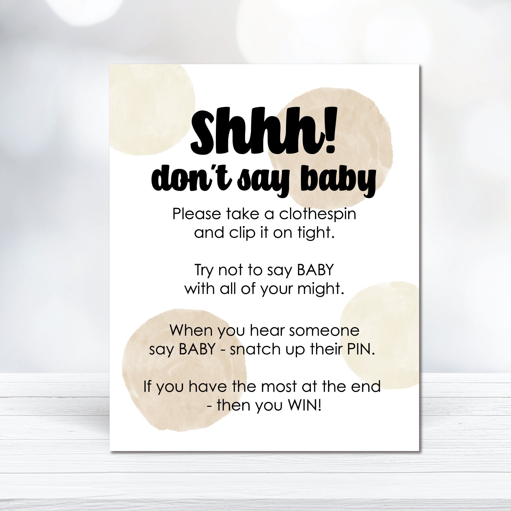 Printable "Don't Say Baby" Clothespin Baby Shower Game Sign - Digital ...