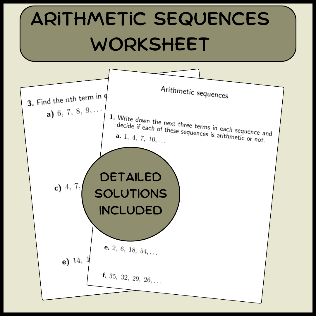 Arithmetic sequences worksheet (with solutions)